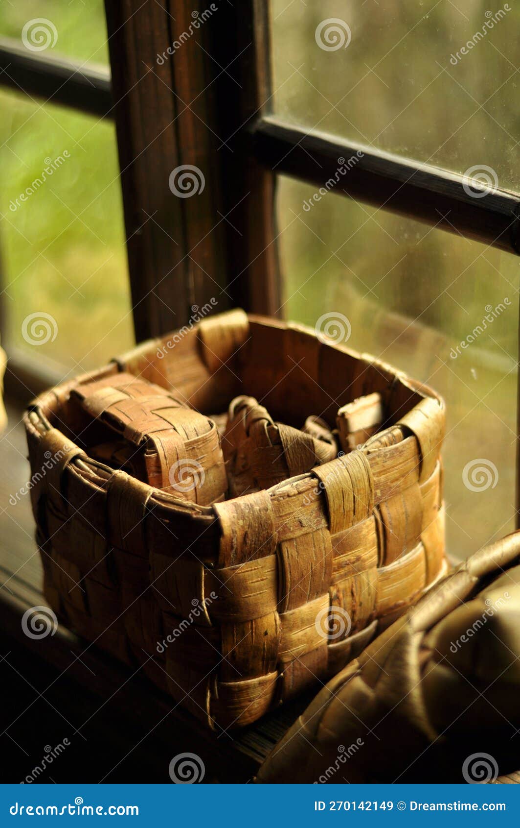 Seamless Small Splint Baskets on Window Sill. Reflection in the Window ...