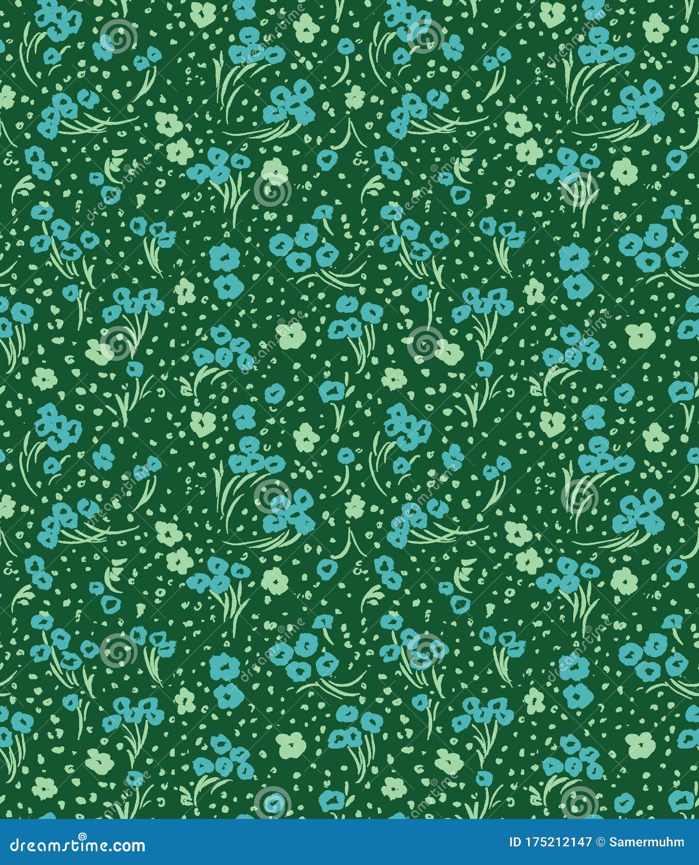 Seamless Small Spring Floral Pattern with Light Blue and Green ...