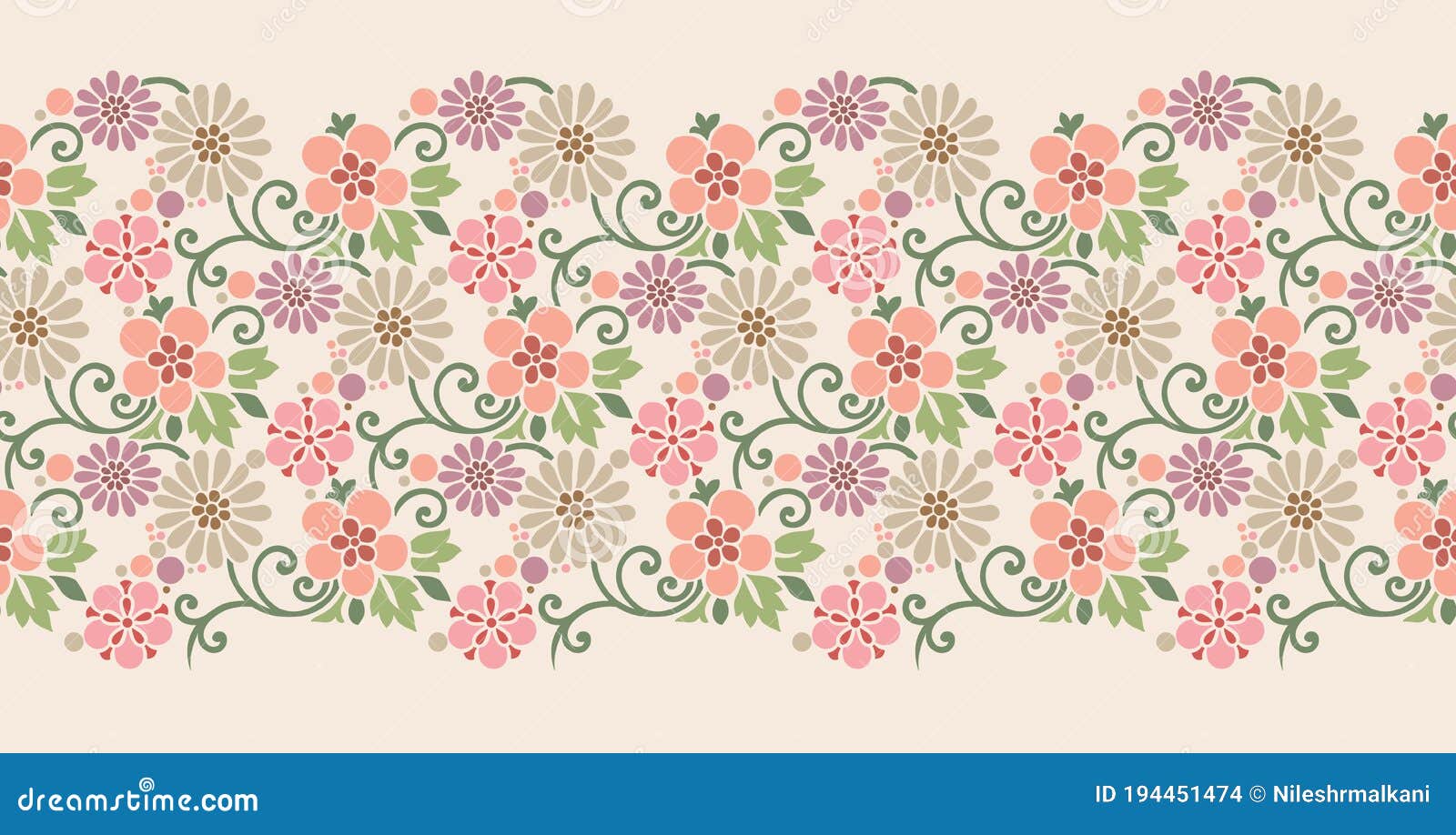 Seamless Small Vector Flower Border Design Stock Vector - Illustration ...