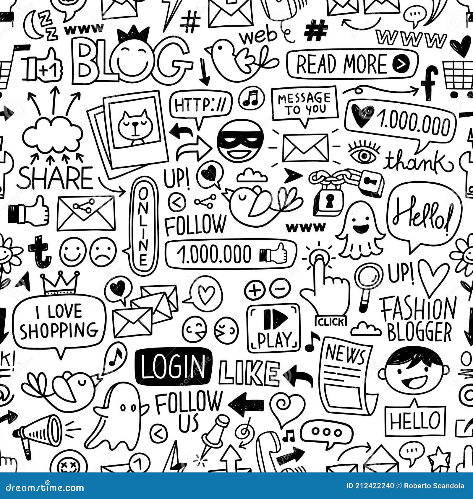 Seamless Social Life Icons Pattern on White Background Stock Vector ...