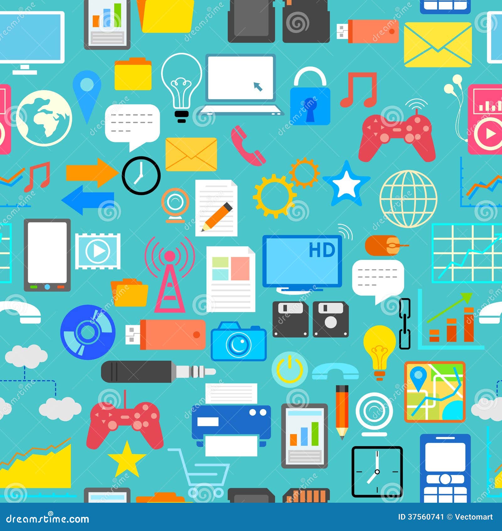 Seamless Social Media Pattern Stock Vector - Illustration of multimedia ...