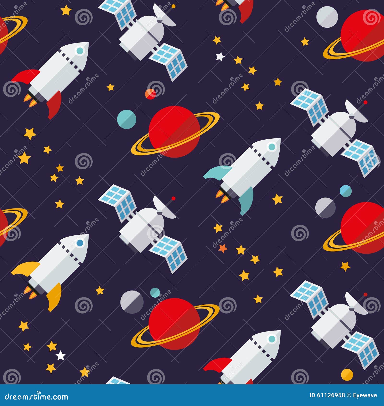 Seamless Space Background Pattern Stock Vector - Illustration of rocket ...