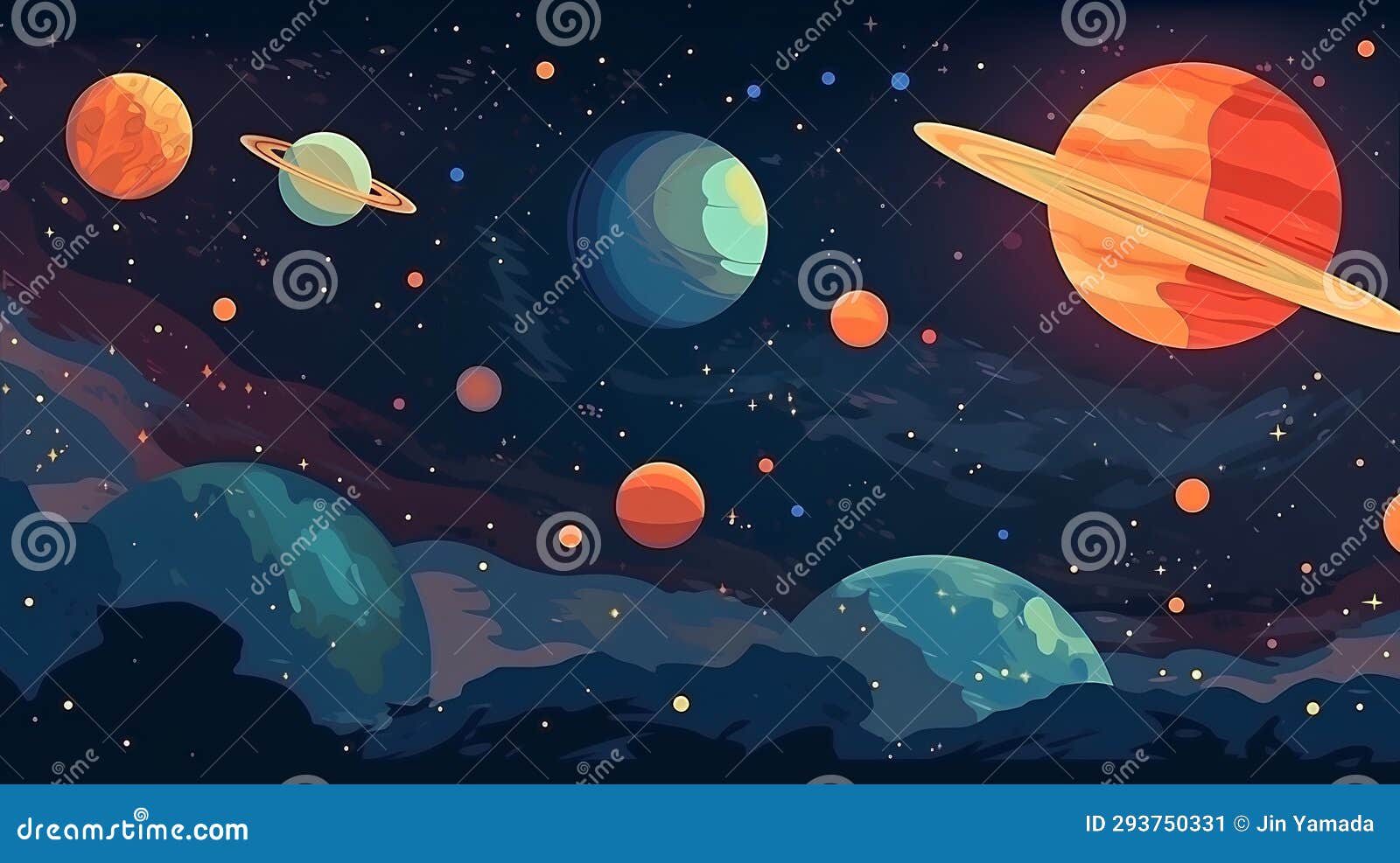 Seamless Space Background with Planets and Stars, Vector Illustration ...