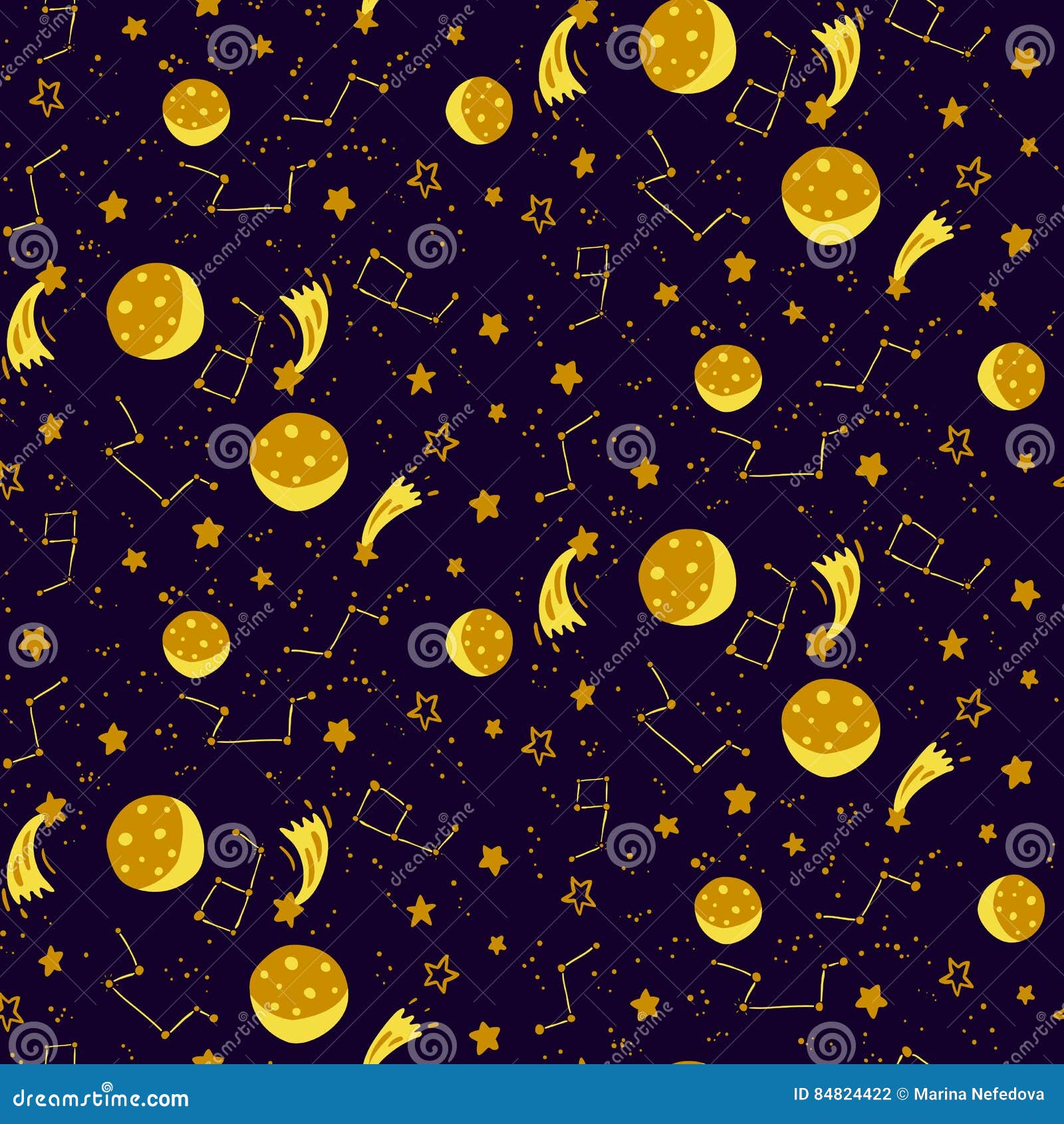 Seamless Space Pattern with Moons, Stars and Constellations Stock ...