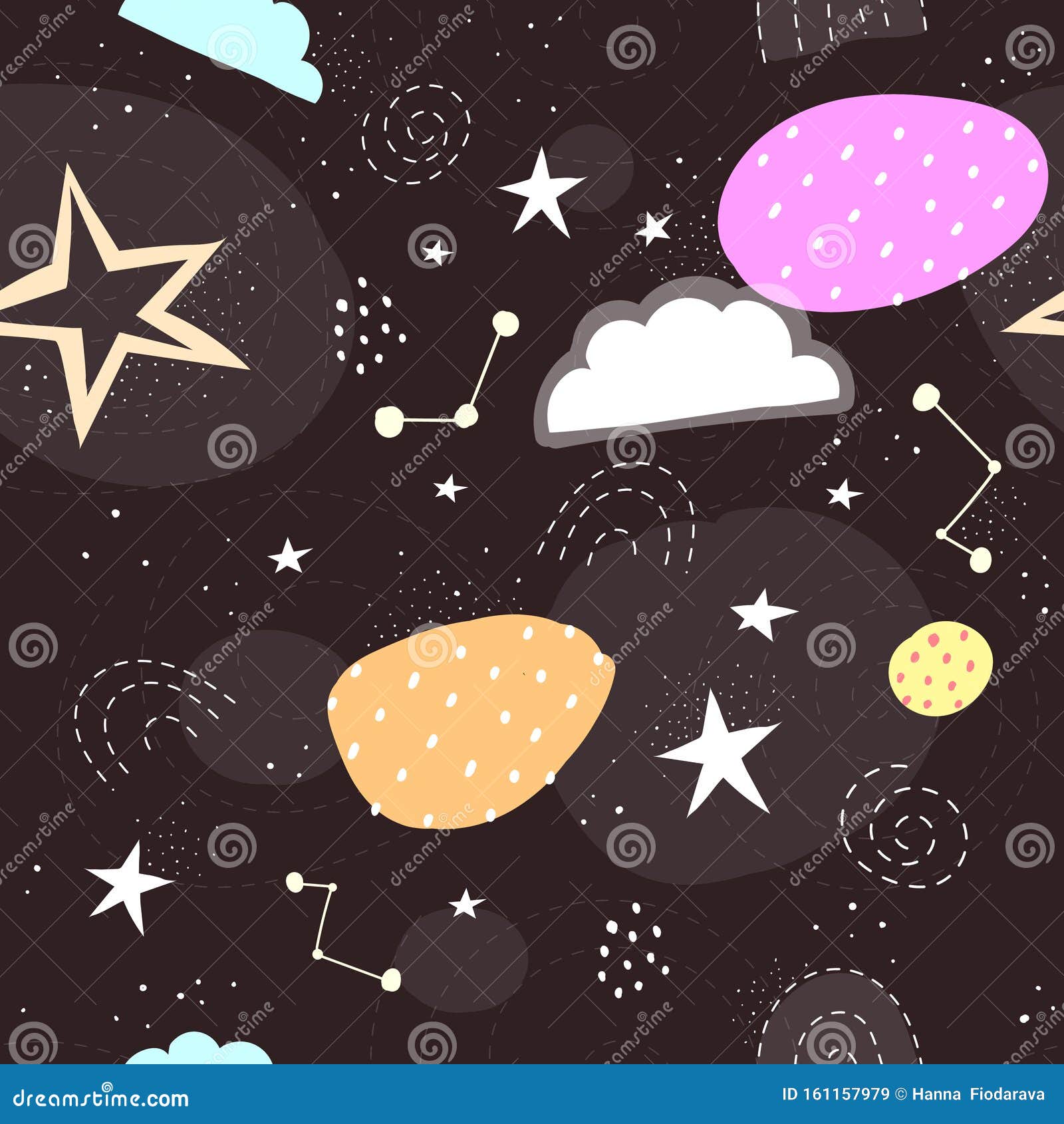 Seamless Space Pattern with Stars, Clouds, Rainbow, Decor Elements on a ...