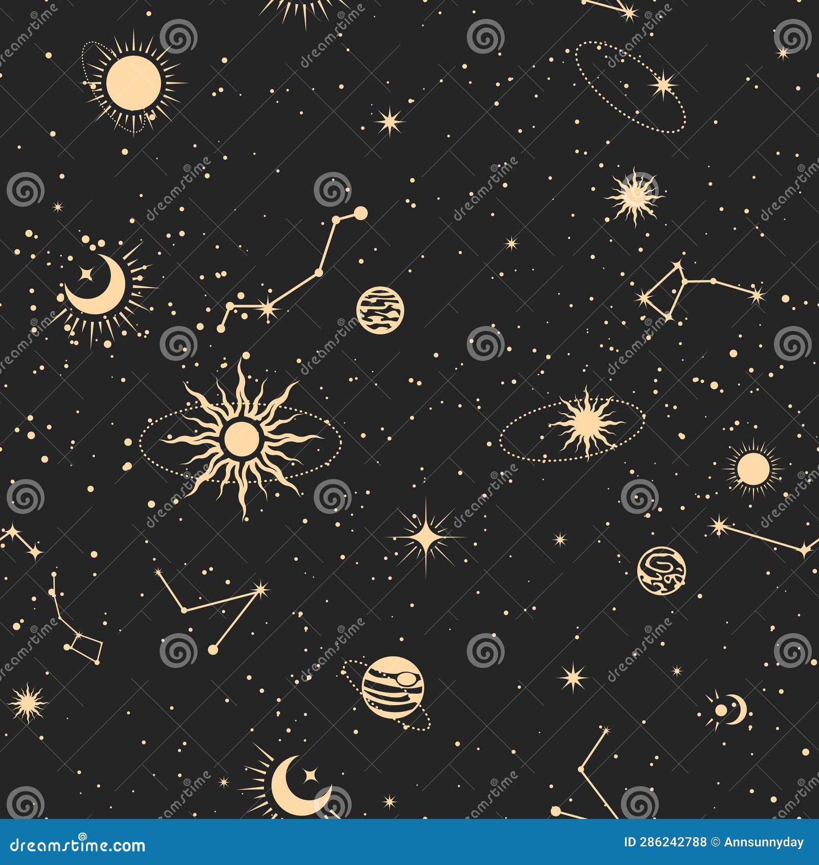Seamless Space Pattern with Stars, Cosmos Background in Tarot Style ...