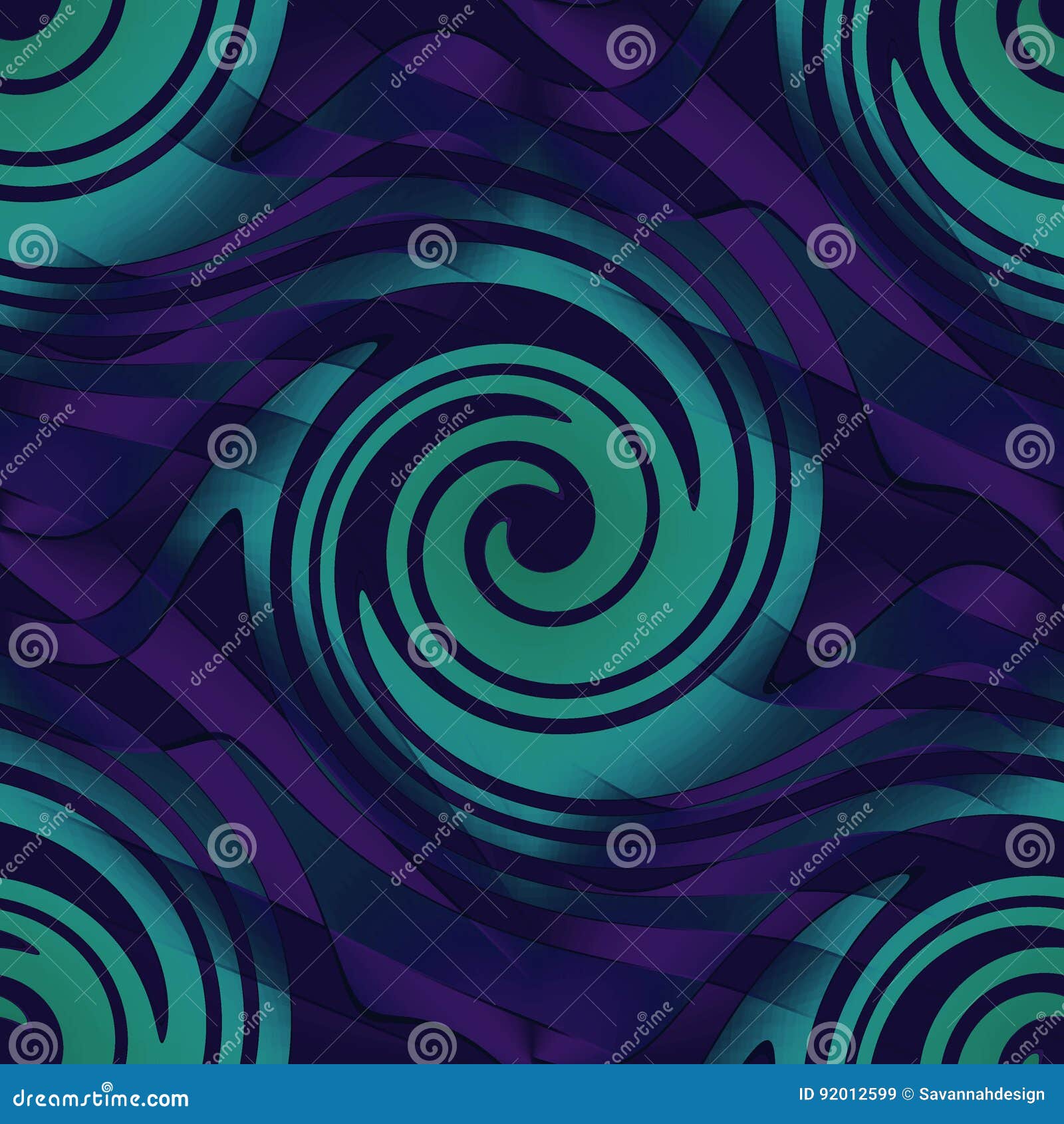 Seamless Spirals Pattern Turquoise Green Purple Black Stock ...