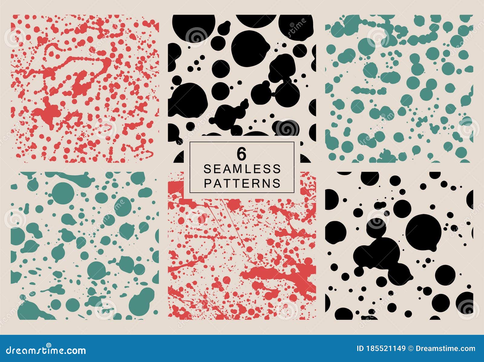 6 Seamless Splatter Dots Patterns Stock Vector - Illustration of ...
