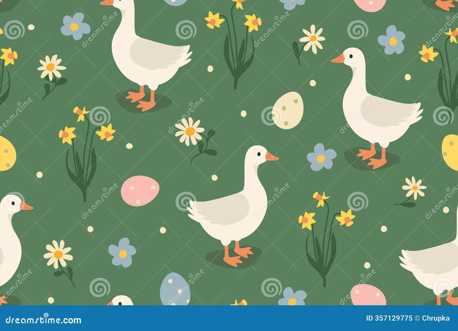 Seamless Spring, Easter Pattern with Goose, Eggs and Flowers Stock Vector - Illustration of ...
