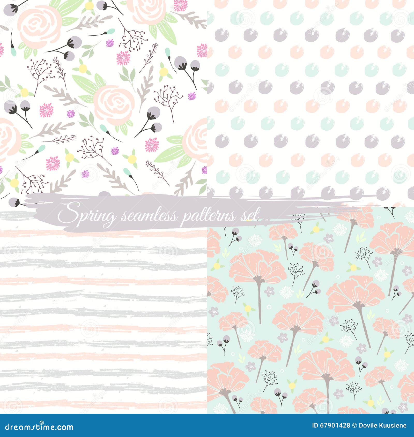 Seamless Spring Floral Patterns Set. Background with Flowers Stock ...