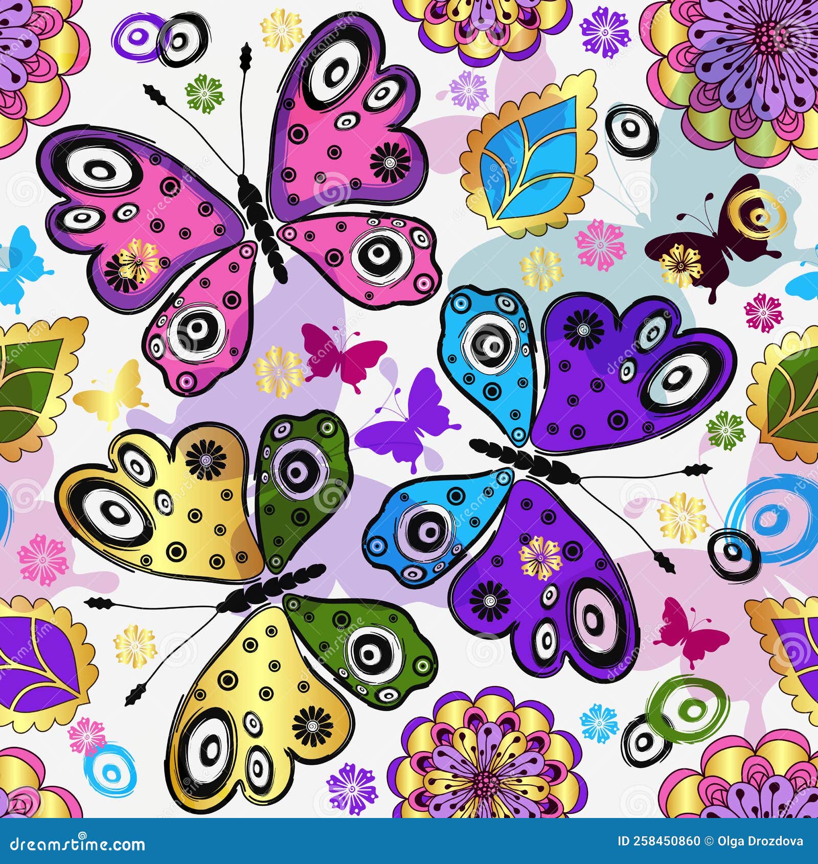 Seamless Spring Pattern with Colorful Butterflies Stock Illustration ...