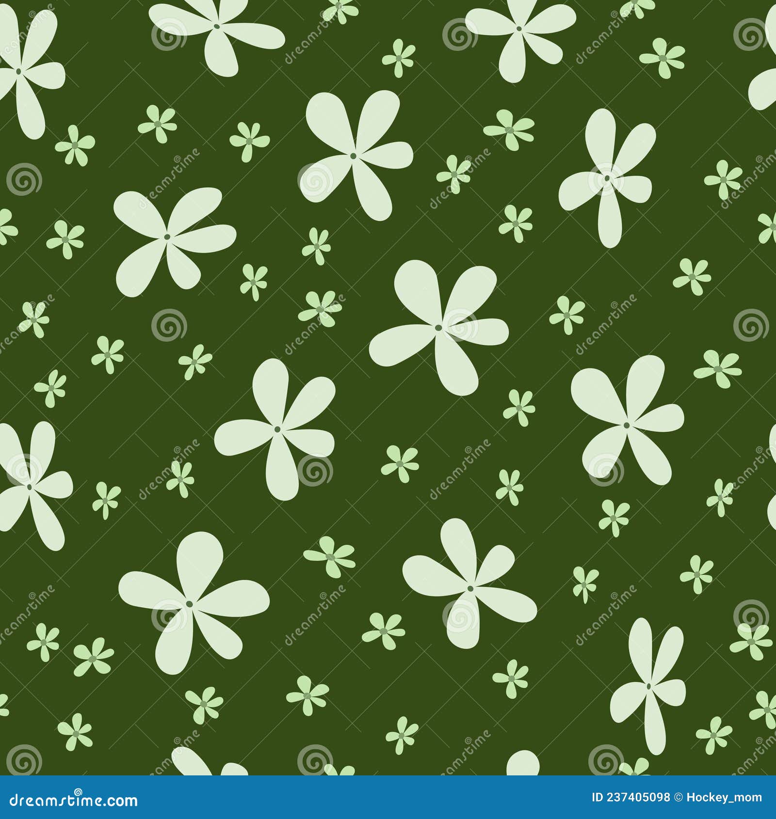 Seamless Spring Pattern with Light Green Small Rustic Flowers on a Dark ...
