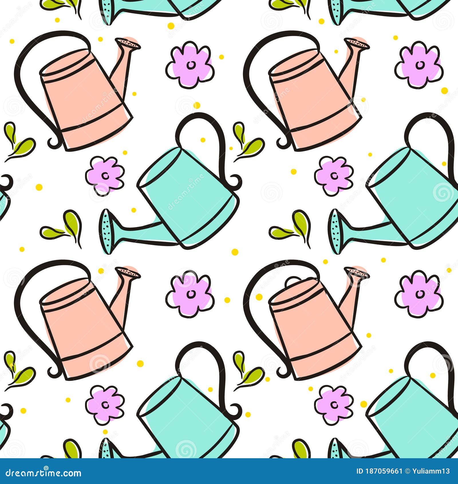 Seamless Spring Pattern with Watering and Flowers Stock Vector ...