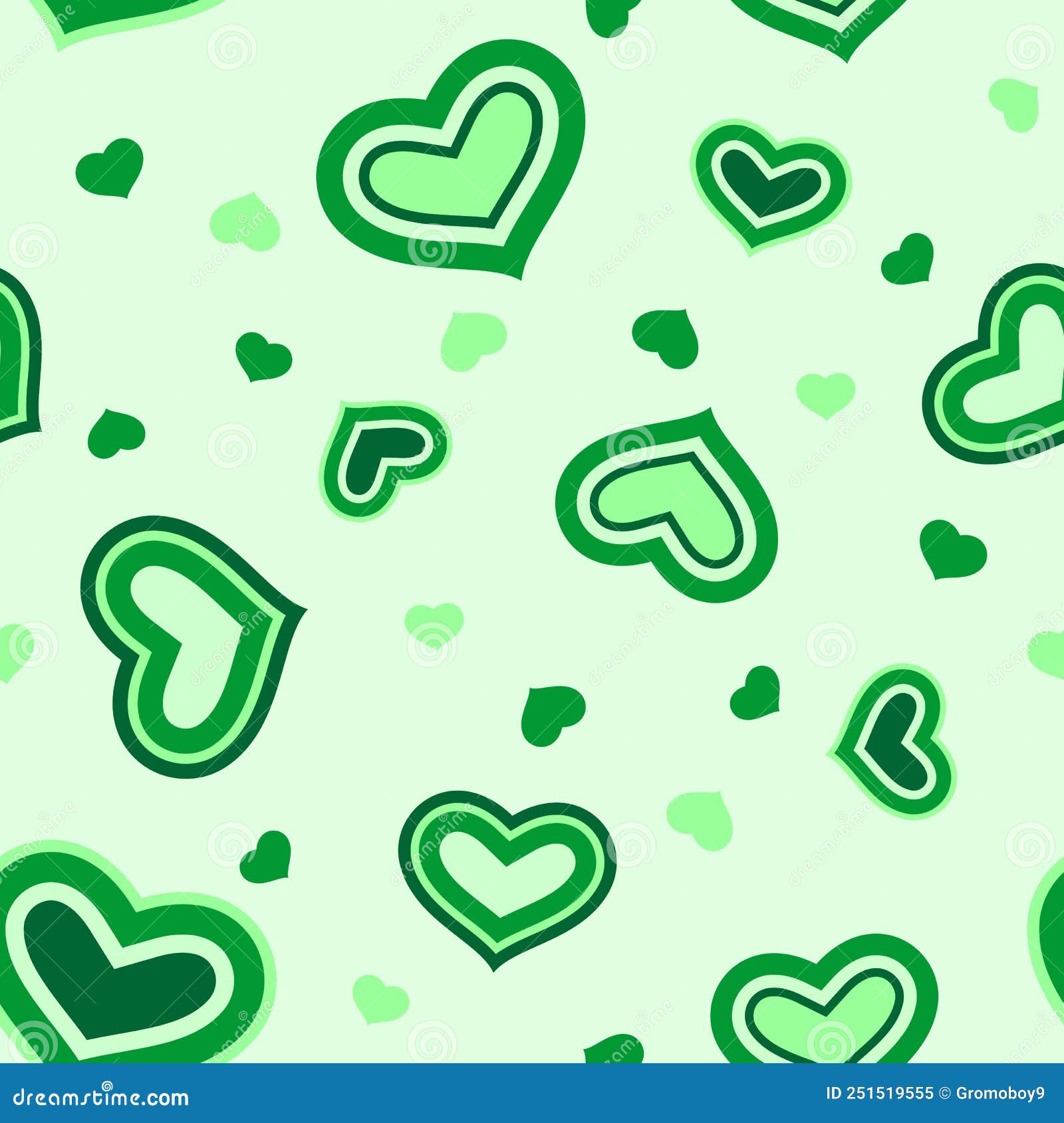 Seamless Square Image with Green Hues Hearts Pattern on Light Green ...