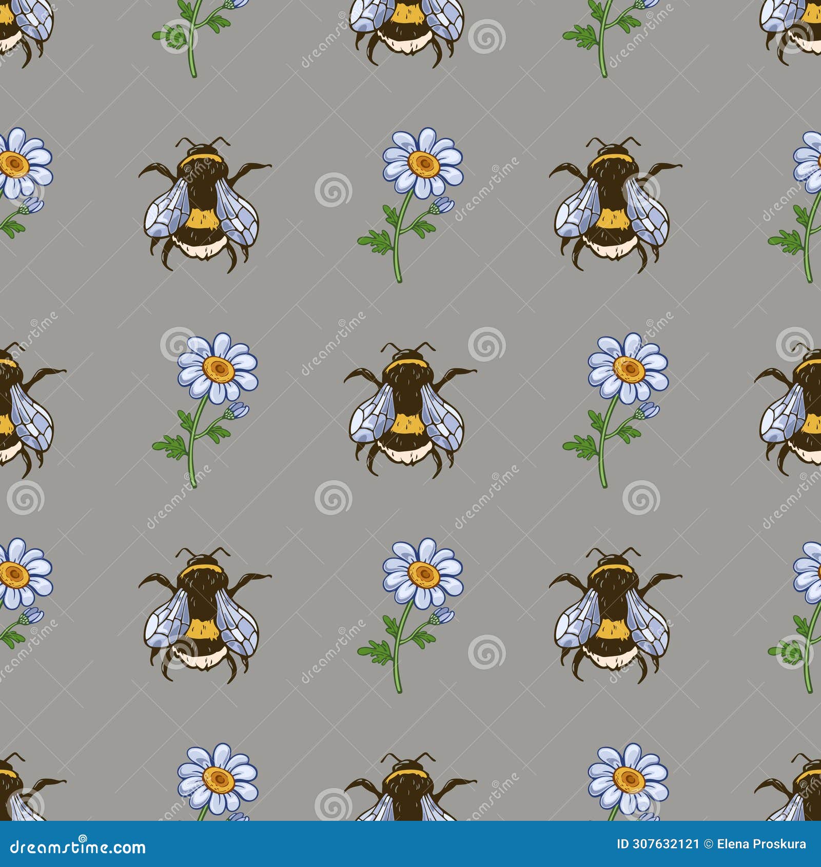 Seamless Square Pattern with Bees and Daisies. Stock Vector ...
