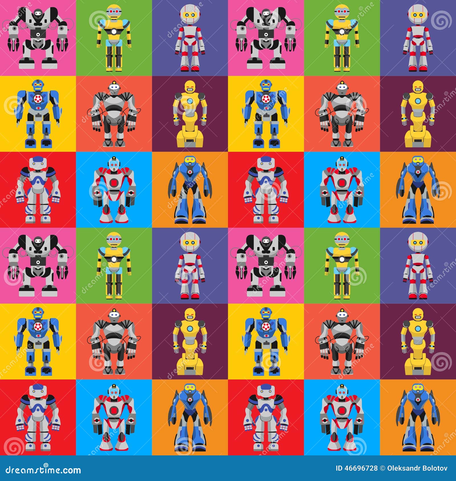 Seamless Square Robots Pattern Stock Illustration - Illustration of ...