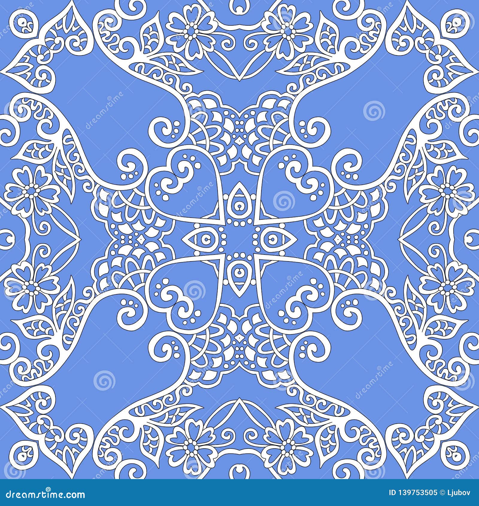 Seamless Square Stylized Lace Pattern on Sky Blue Background in Vector ...