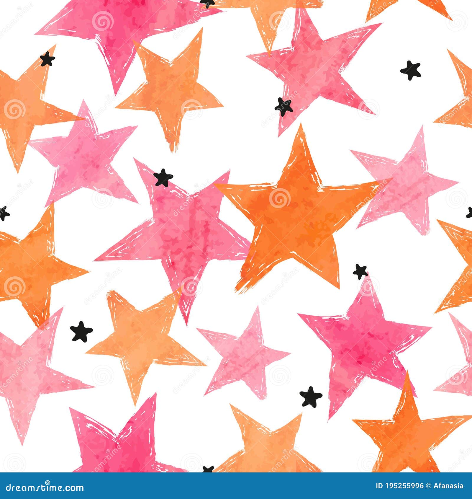 Seamless Stars Pattern. Vector Background with Watercolor Pink and ...