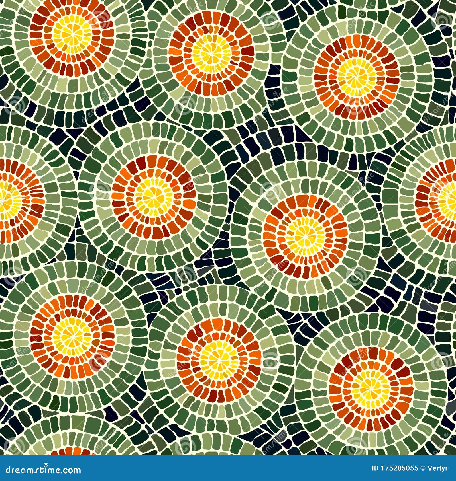 Seamless Stone Mosaic Pattern with Yellow and Green Circles. Stock ...
