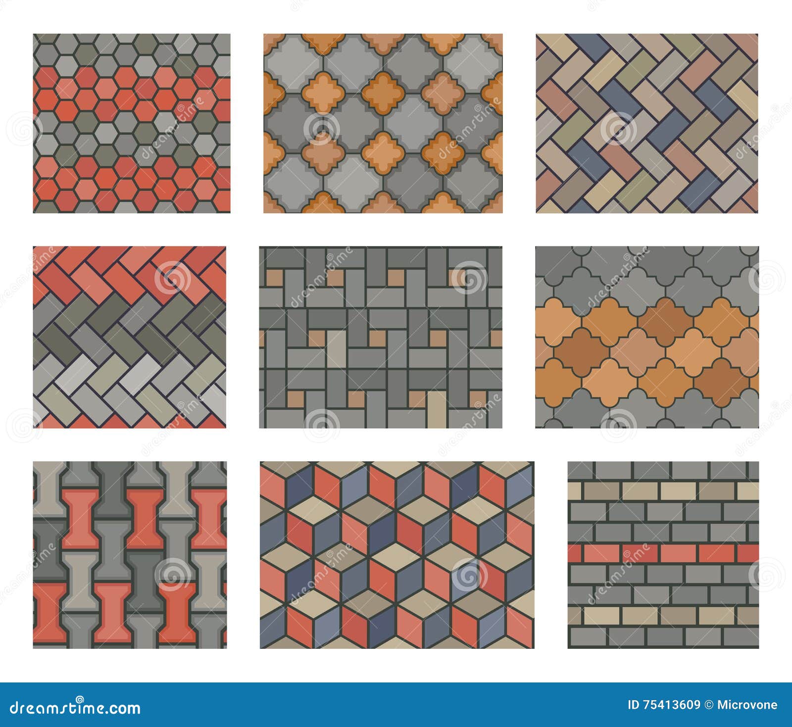 Seamless Stone Tiles Pavement Vector Set. Landscape Design Elements ...