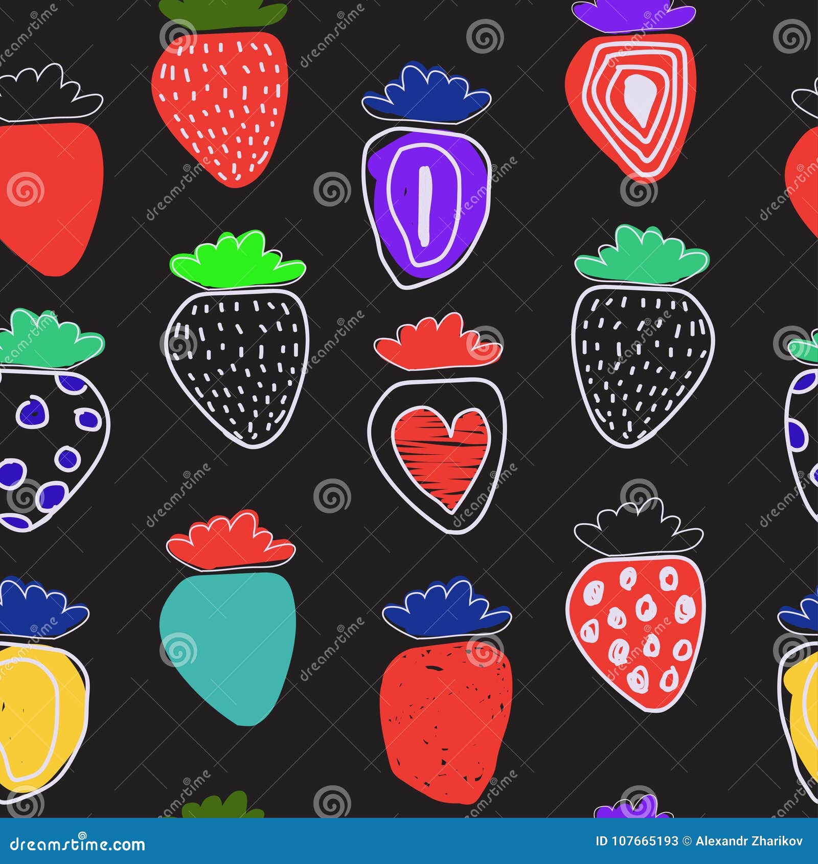 Seamless Strawberry Hand Drawn Vector Pattern. Stock Illustration ...