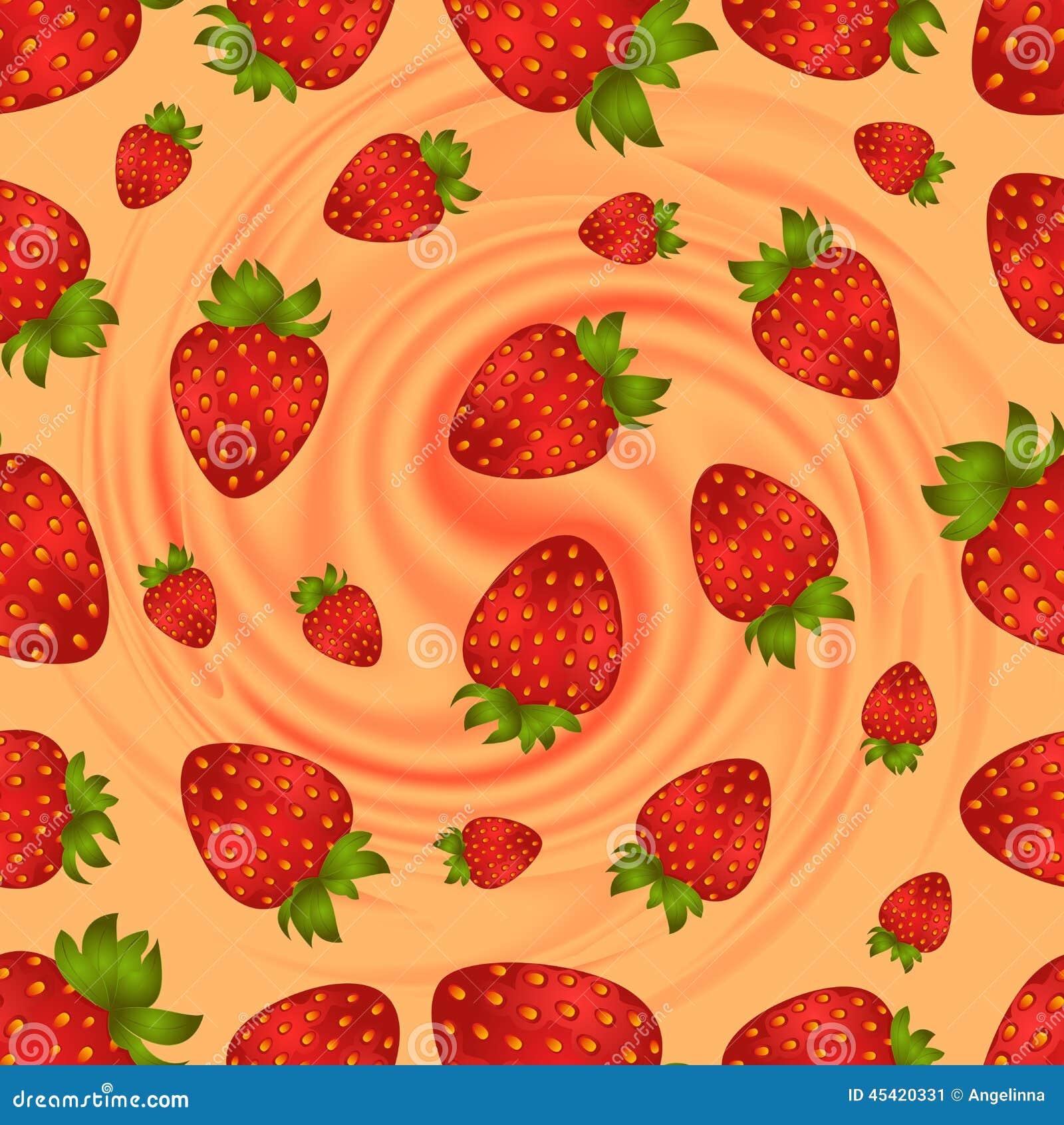 Seamless Strawberry Pattern with Swirl Background Stock Vector ...