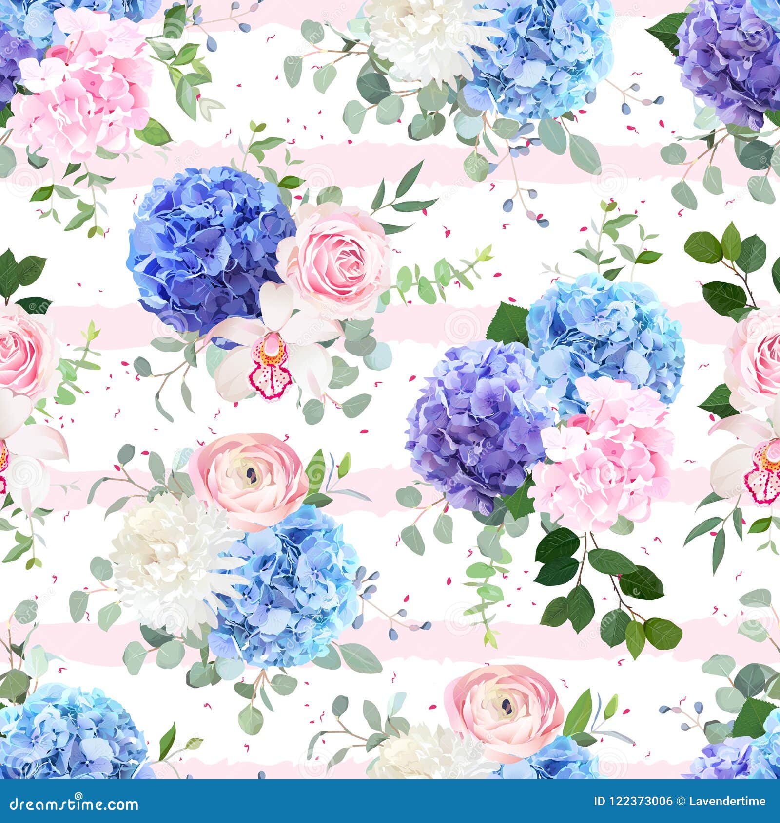 Seamless Striped and Dotted Vector Floral Pattern Stock Vector ...