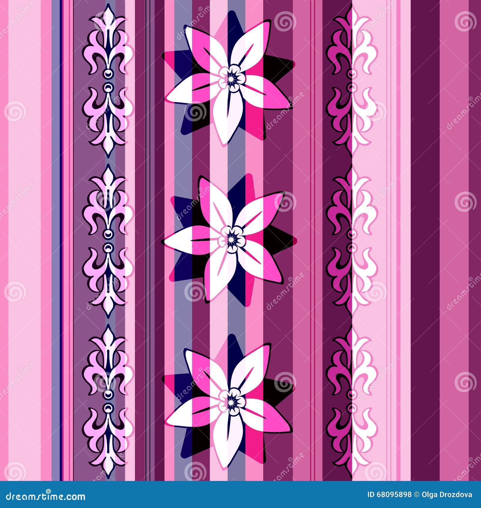 Seamless Striped Floral Pattern Stock Vector - Illustration of colorful ...