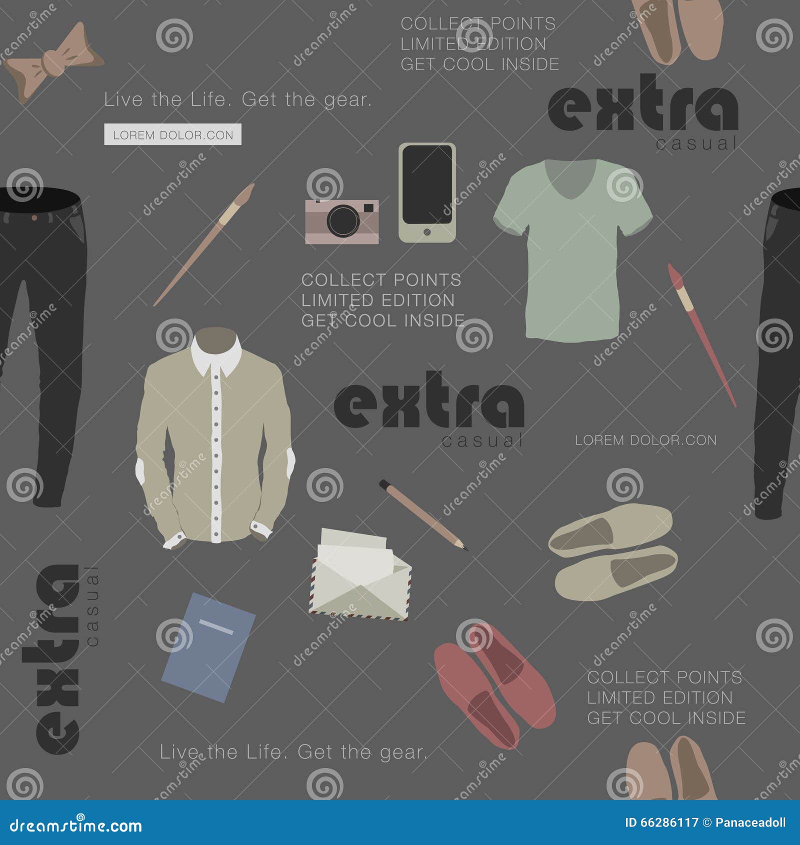 Seamless Stylish Clothes and Attributes Hipster Stock Illustration ...