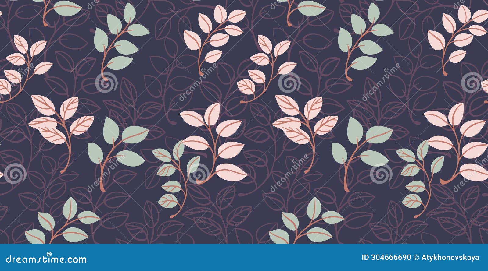 Seamless, Stylized, Minimalist Small Branches Leaf and Lines Outline ...