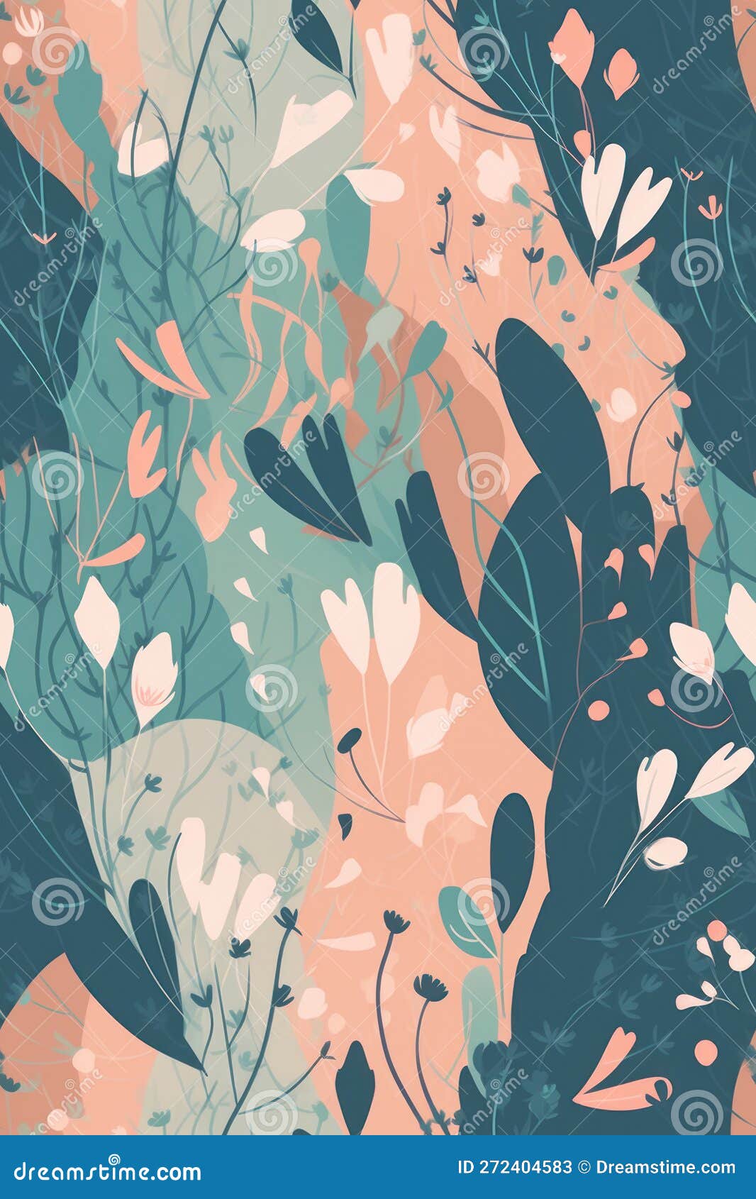 Seamless Stylized Nature Inspired Pattern with Flowers and Foliage ...