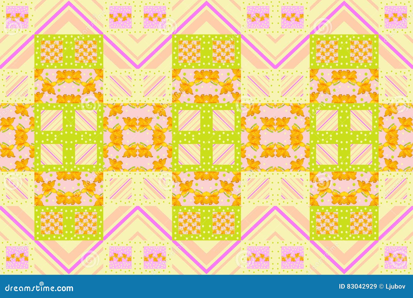 Seamless Summer Patchwork Pattern with Flowers, Dots and Zigzag Stock Illustration ...
