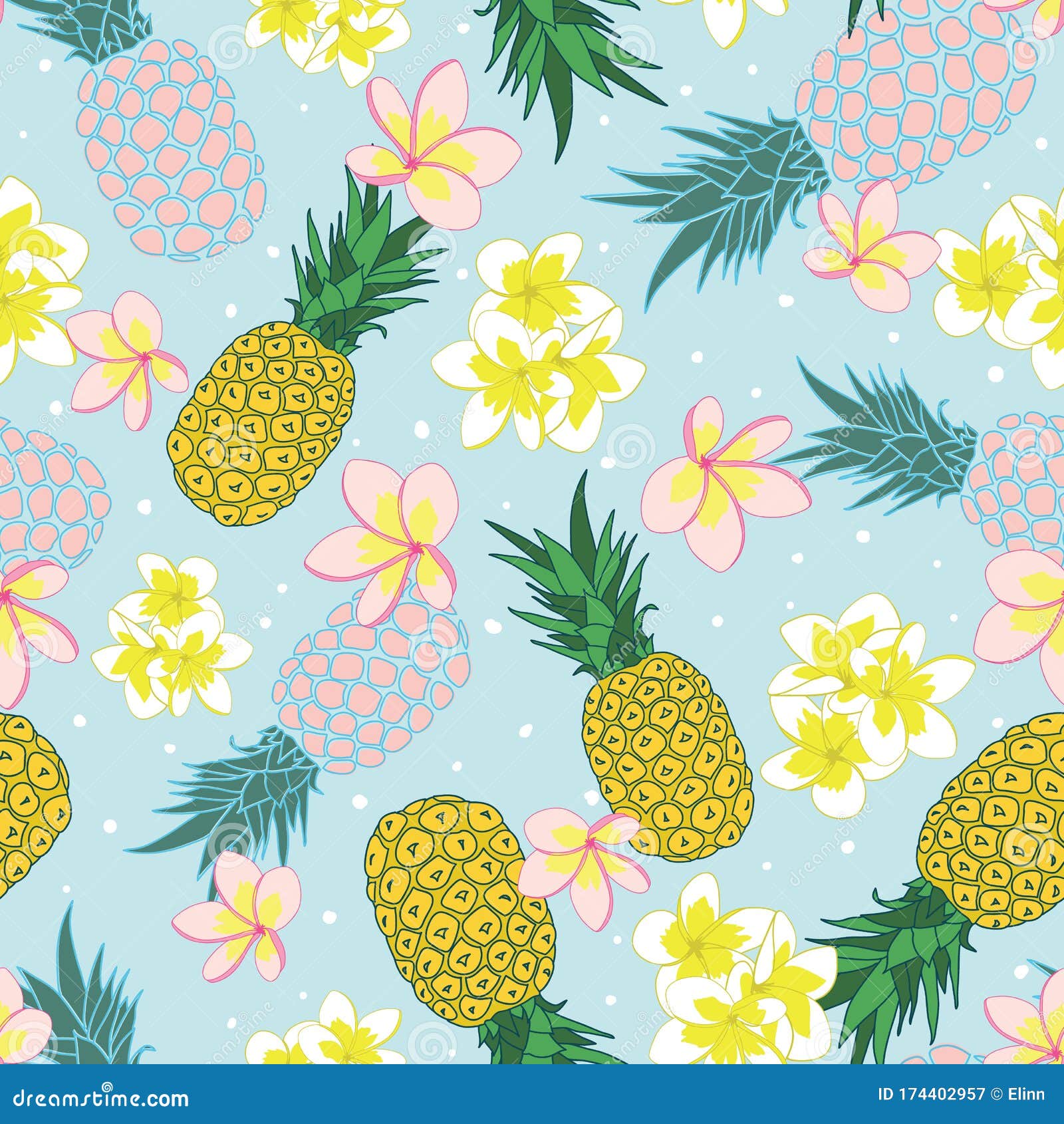 Seamless Summer Pattern with Pineapples and Plumeria Flowers Stock Vector - Illustration of ...