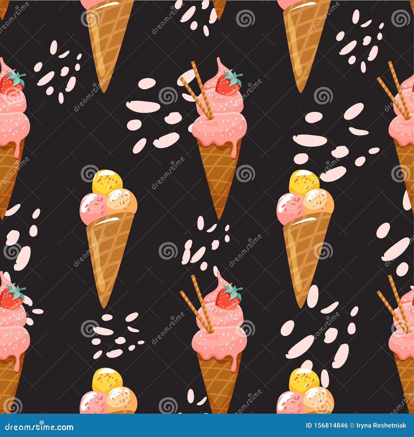 Seamless Pattern with Different Ice Cream and Abstract Elements ...