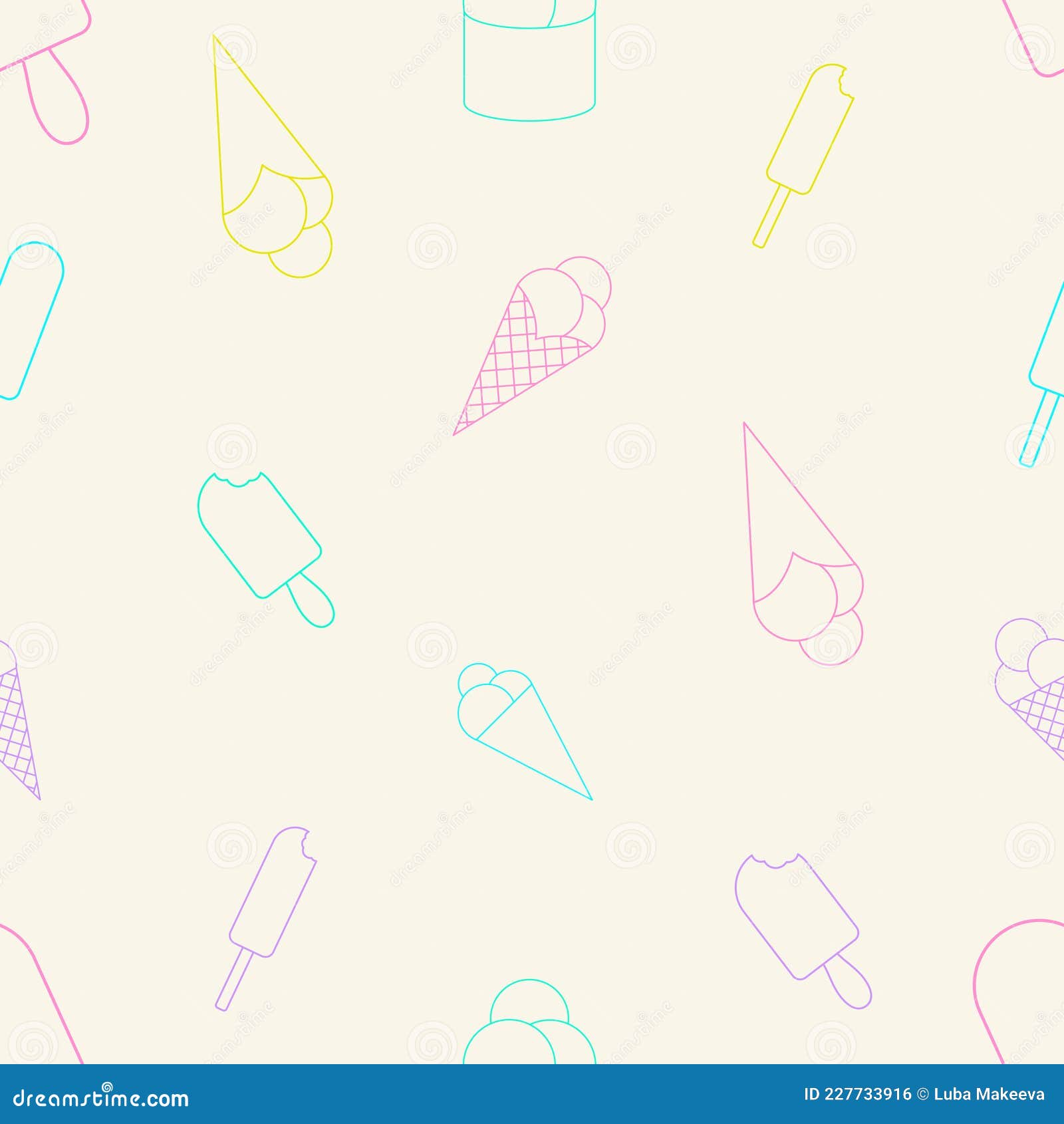 Seamless Summer Pattern. Vector Illustration with Ice Cream. Vector ...