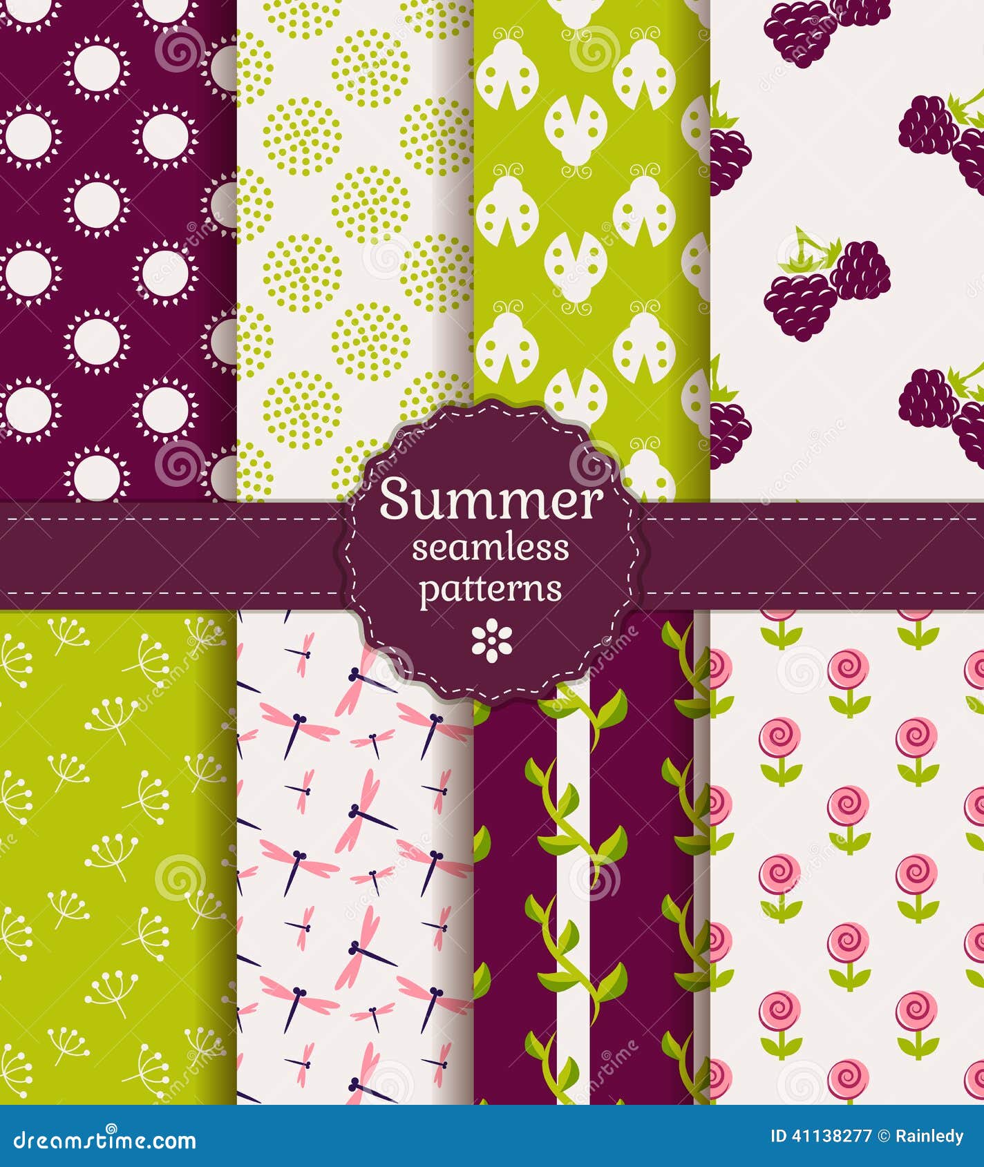 Seamless Summer Patterns. Vector Set. Stock Vector - Illustration of ...