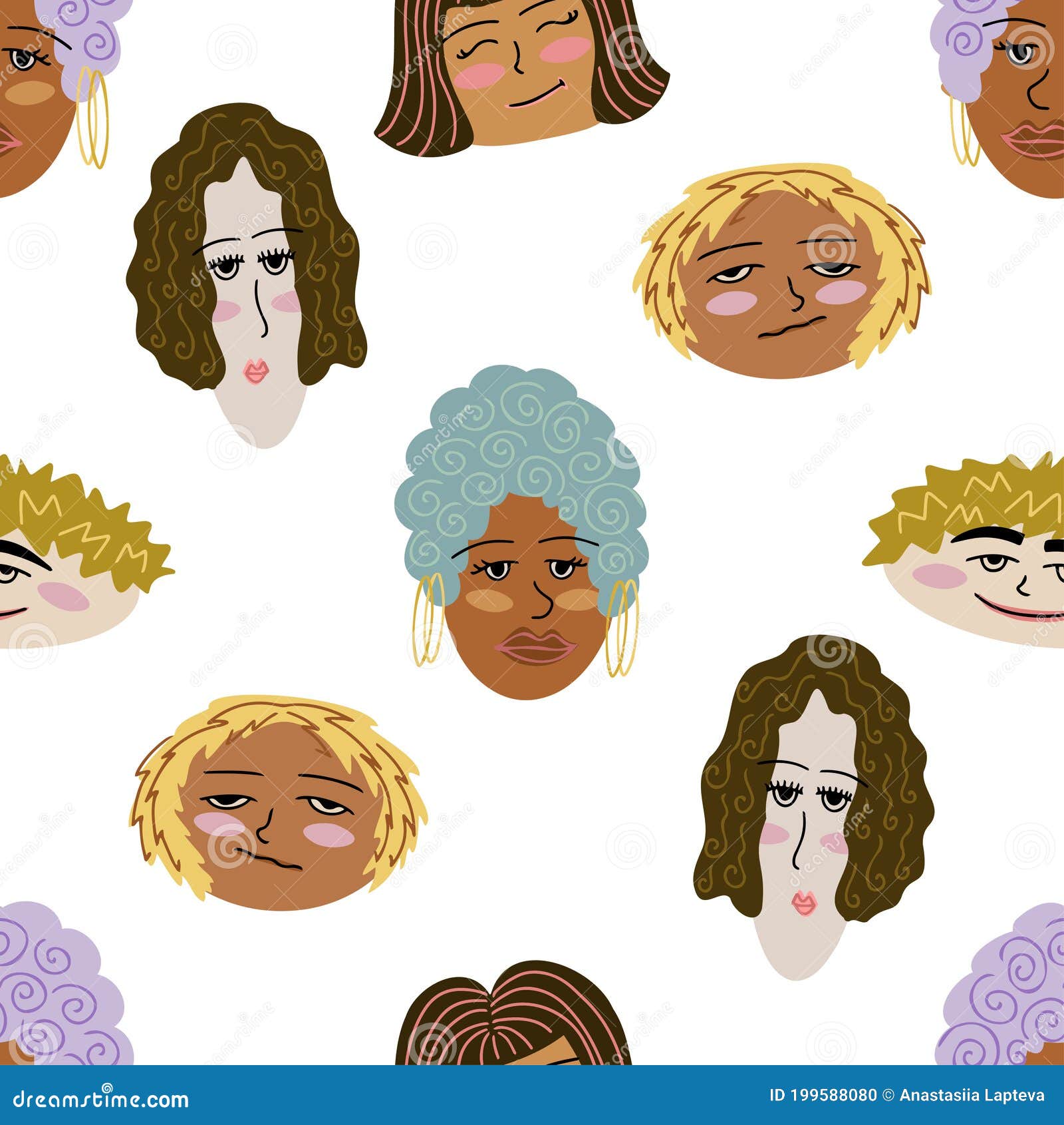 Seamless Summer Vector Pattern of Faces of Young People with Different ...