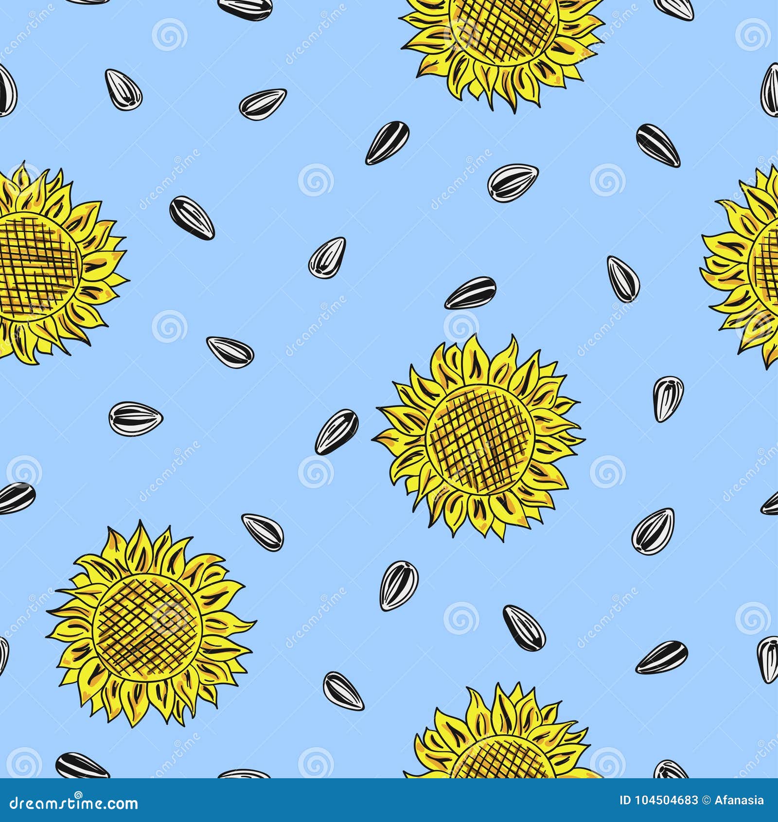 Seamless Sunflower Pattern with Heads and Seeds. Stock Vector ...