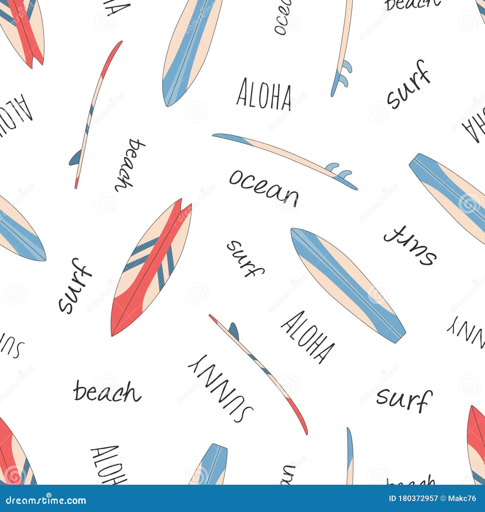 Seamless Surfboard Pattern Isolated on White Background Stock Vector ...