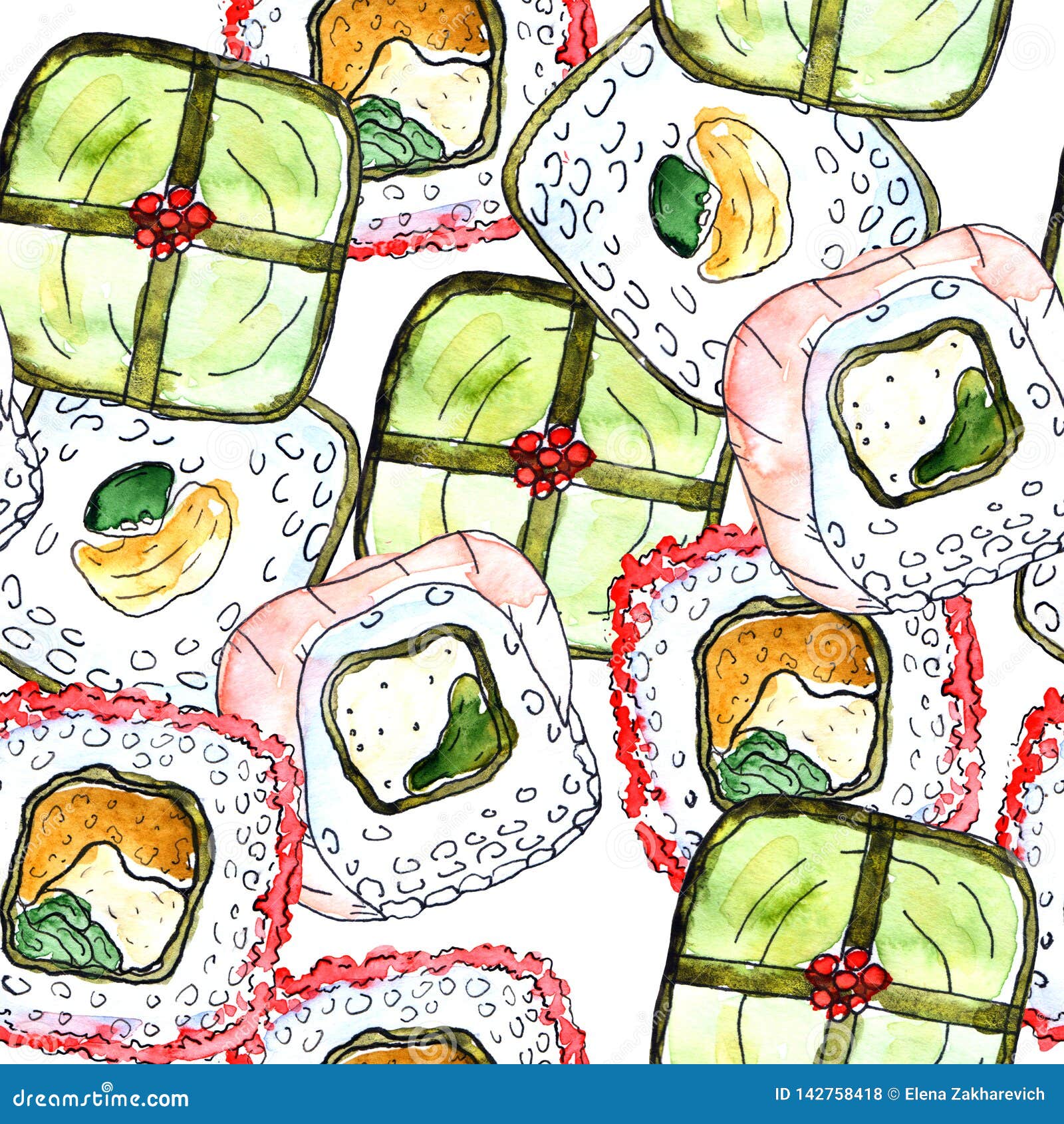Seamless sushi pattern stock illustration. Illustration of happy ...
