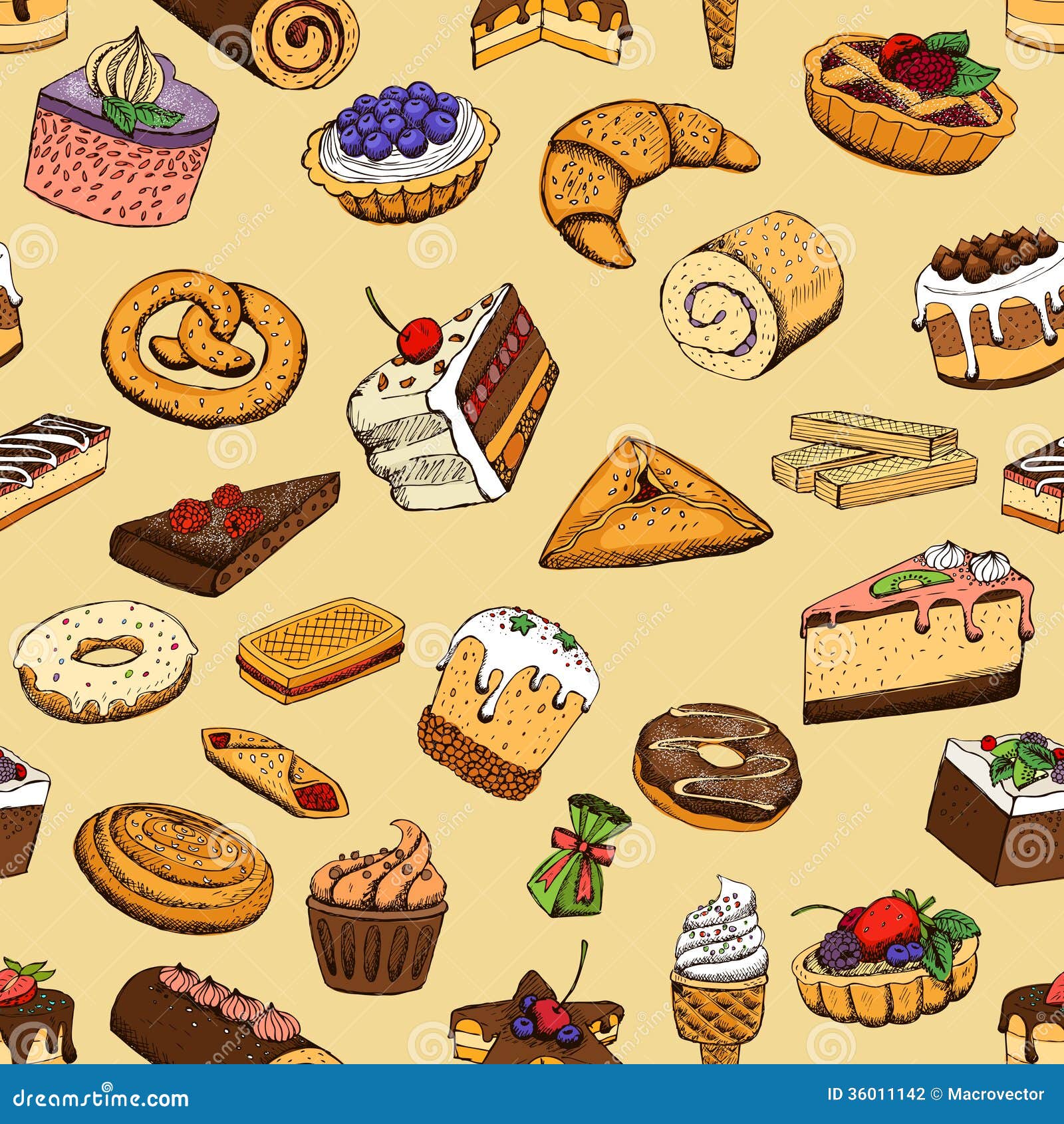 Seamless sweet pastries stock vector. Illustration of retro - 36011142