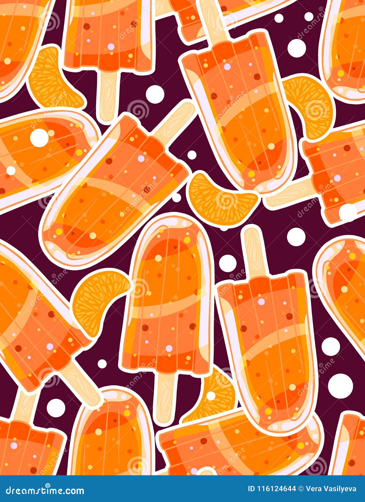 Seamless Sweet Pattern With Popsicles And Citrus Slices In Cartoon
