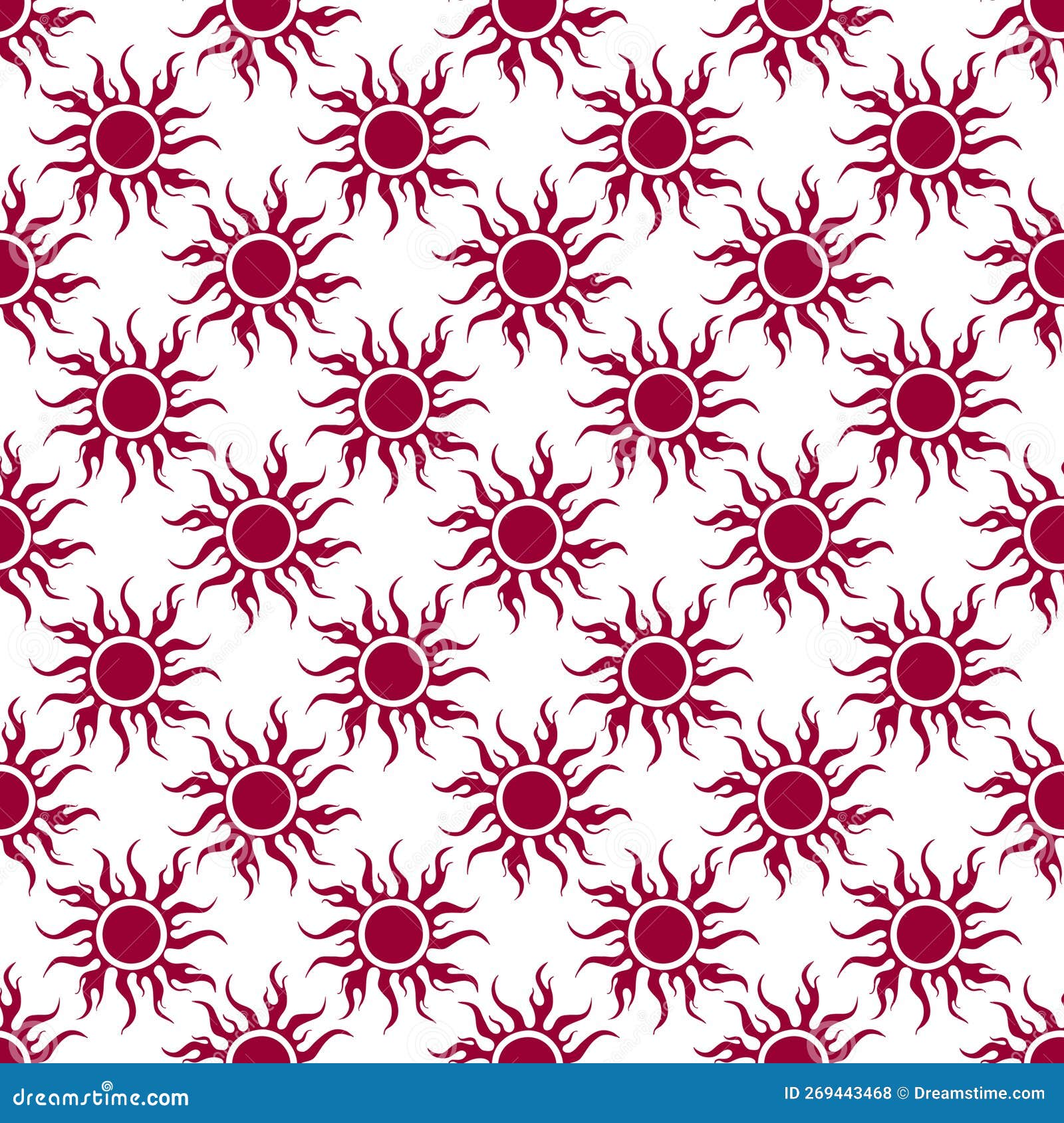 Seamless Symmetrical Graphic Pattern of Purple Suns on White Background ...