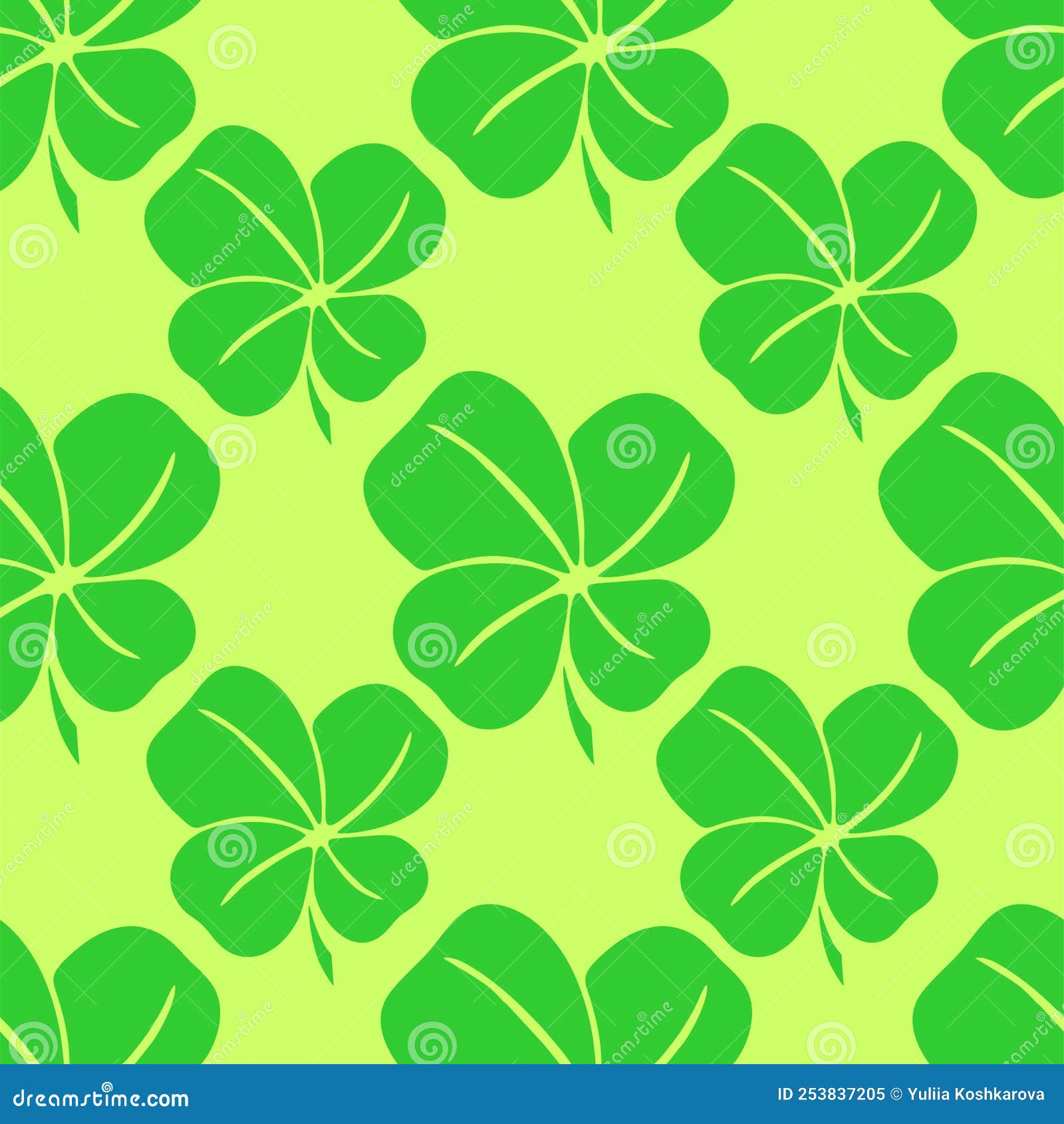 Seamless Symmetrical Pattern of Four-leaf Clover in Shades of Green ...