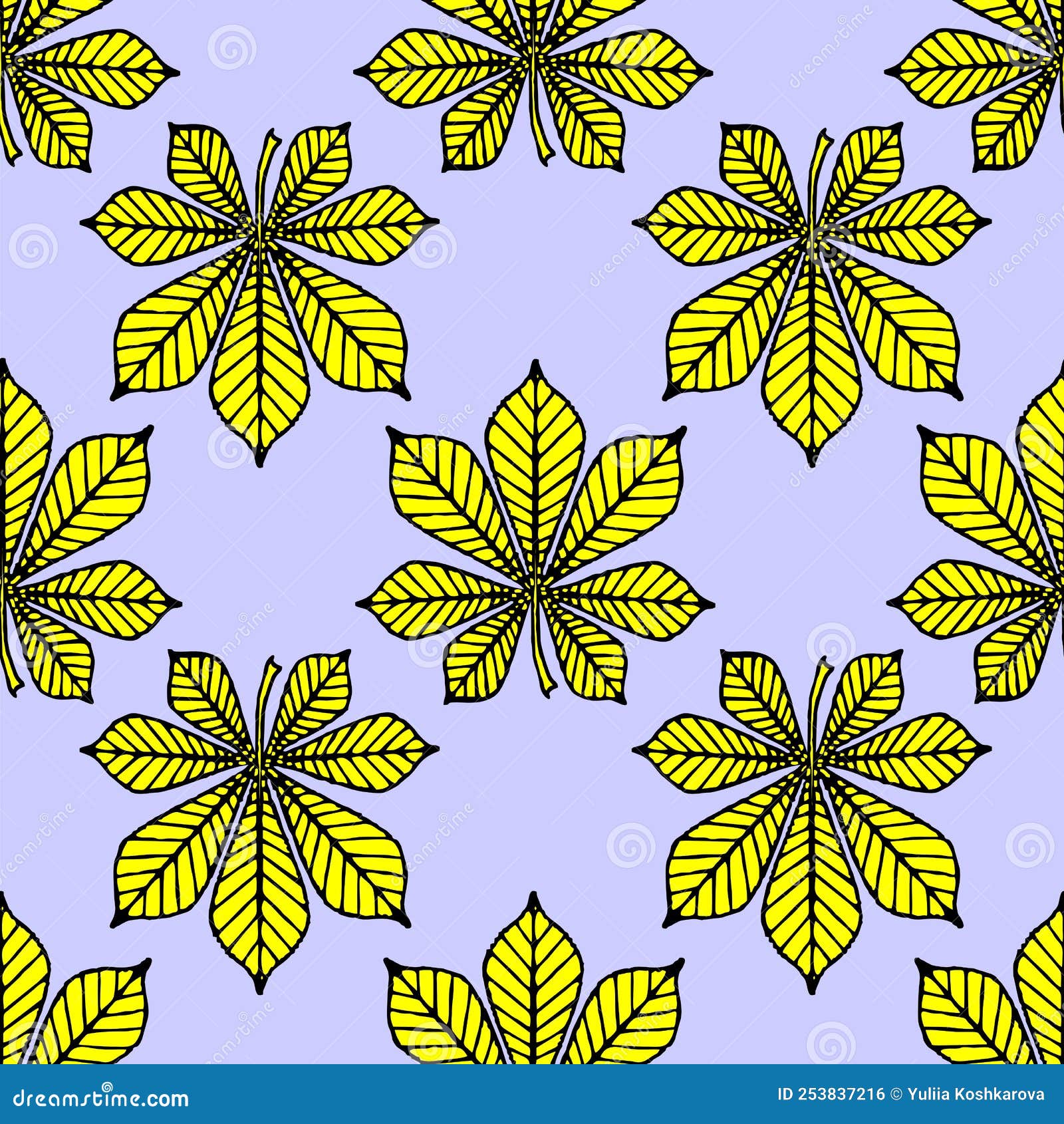 Seamless Symmetrical Pattern of Yellow Graphic Chestnut Leaves on a ...