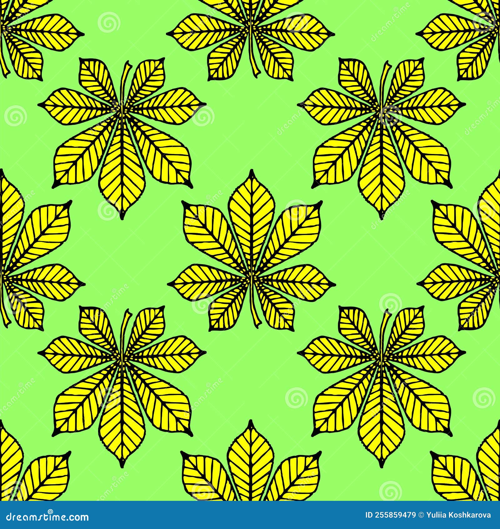 Seamless Symmetrical Pattern of Yellow Graphic Chestnut Leaves on a ...