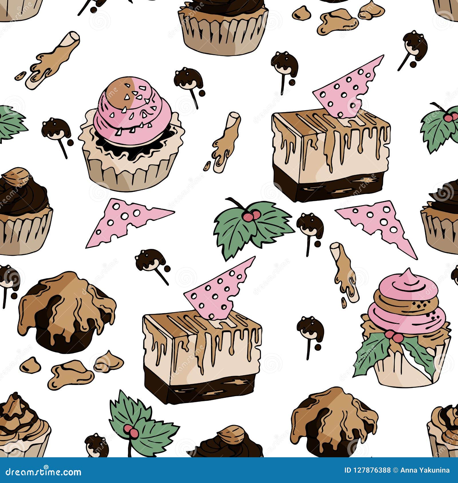 Seamless Tasty Pattern with Yummy Cakes in Vector Stock Vector ...