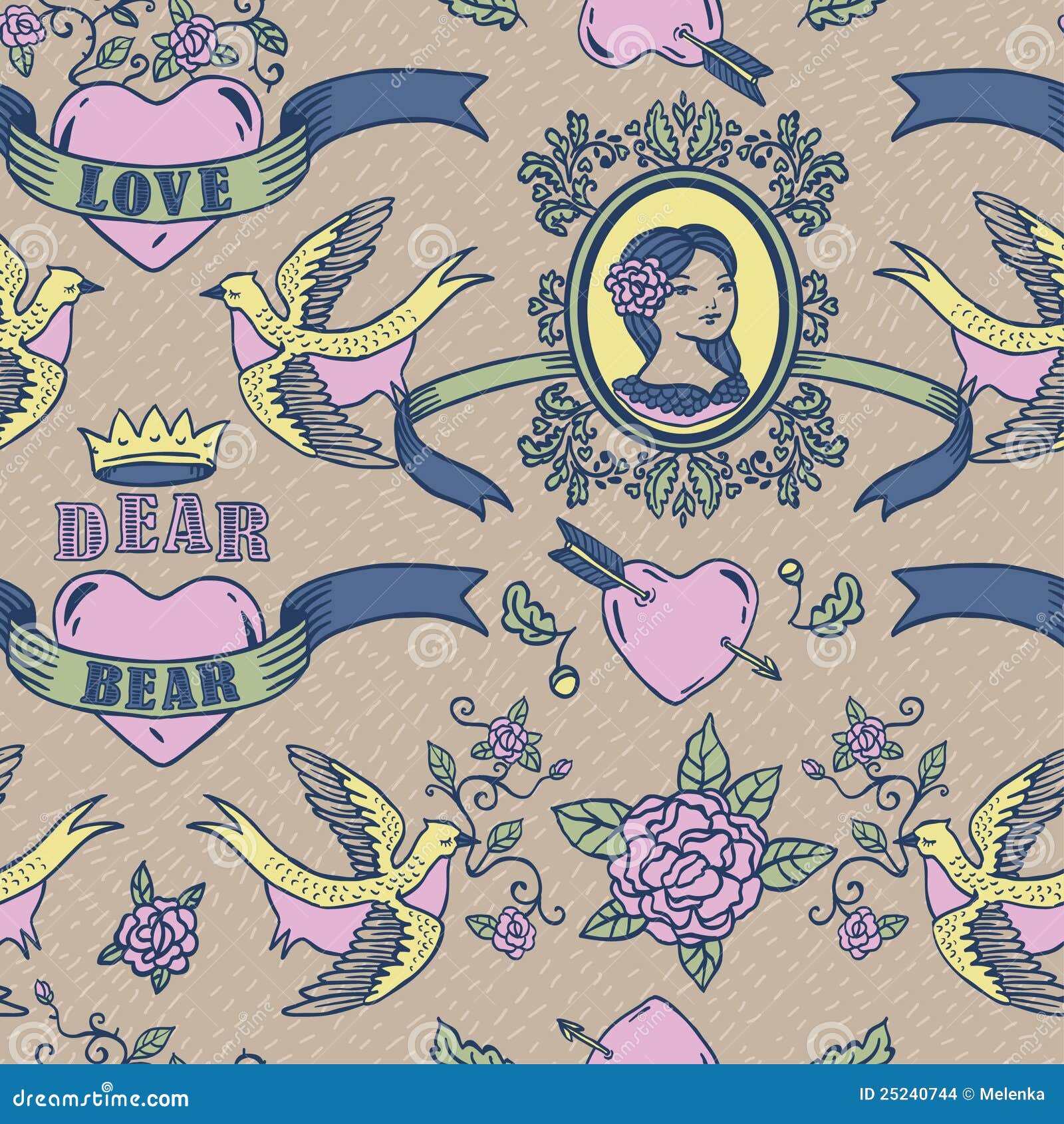 Seamless tattoo pattern stock vector. Illustration of drawing - 25240744