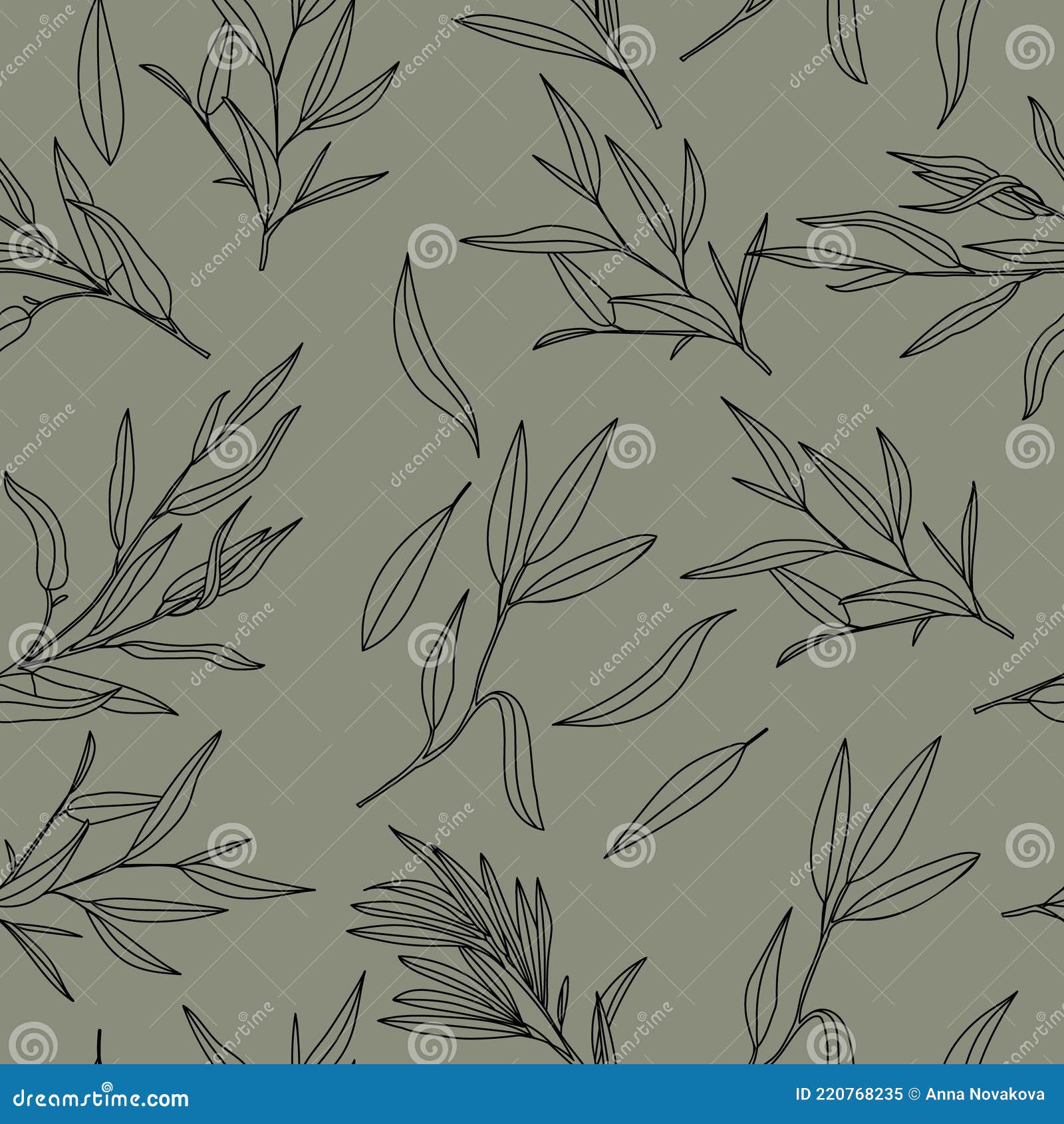 Seamless Tea Leaves Hand Drawn Pattern Stock Vector - Illustration of ...