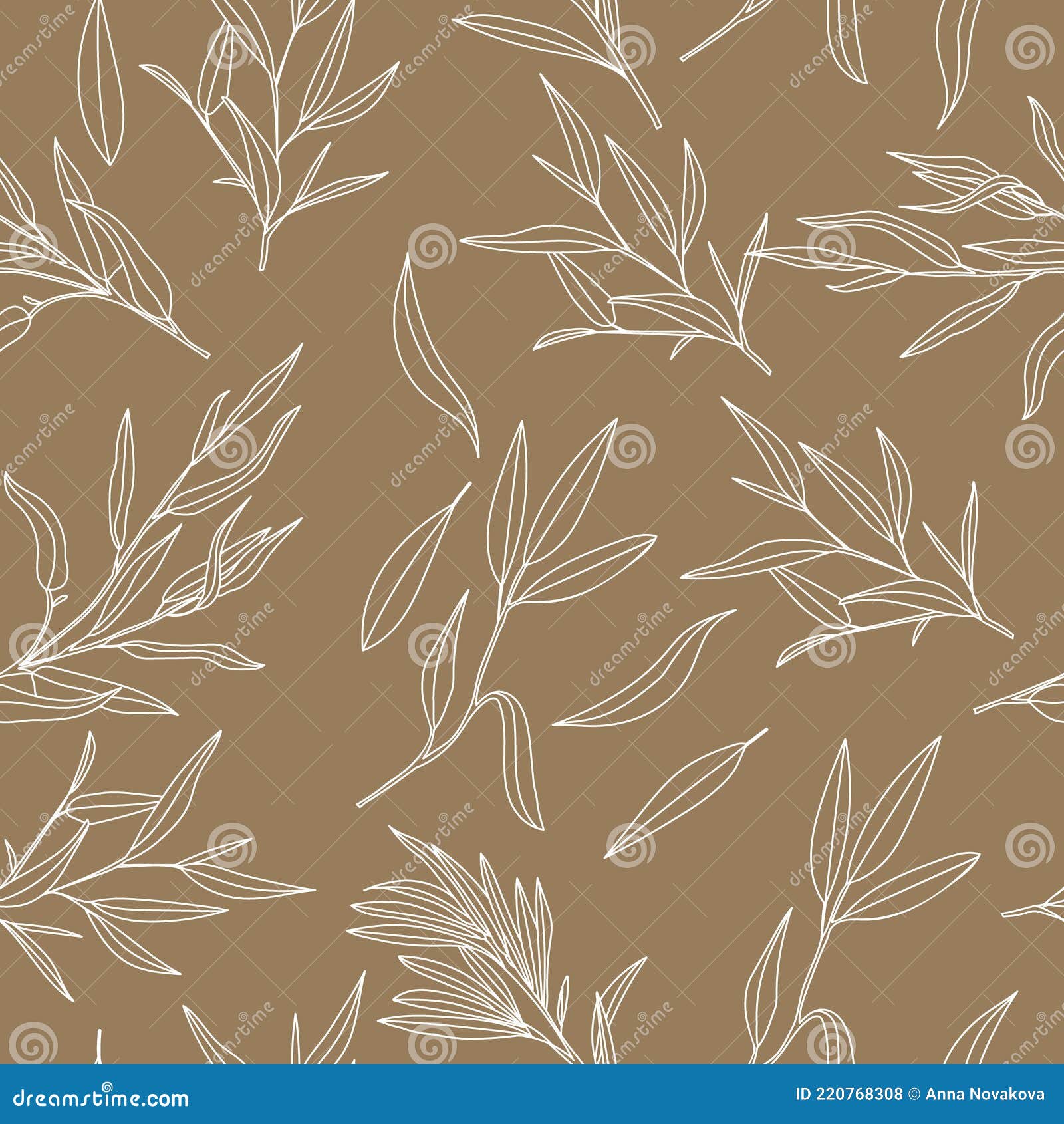 Seamless Tea Leaves Hand Drawn Pattern Stock Vector - Illustration of ...